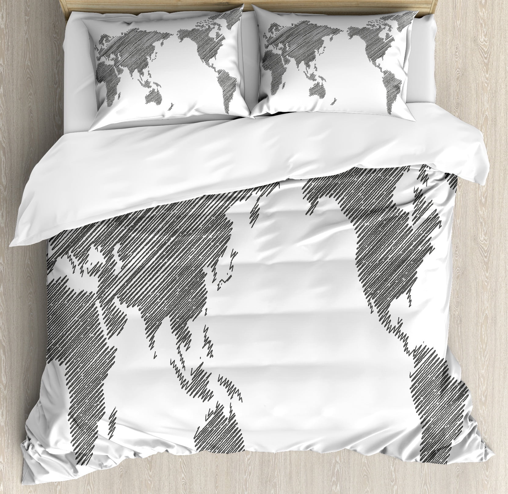 World Map Duvet Cover Set, Sketchy Striped Continents Cartography ...