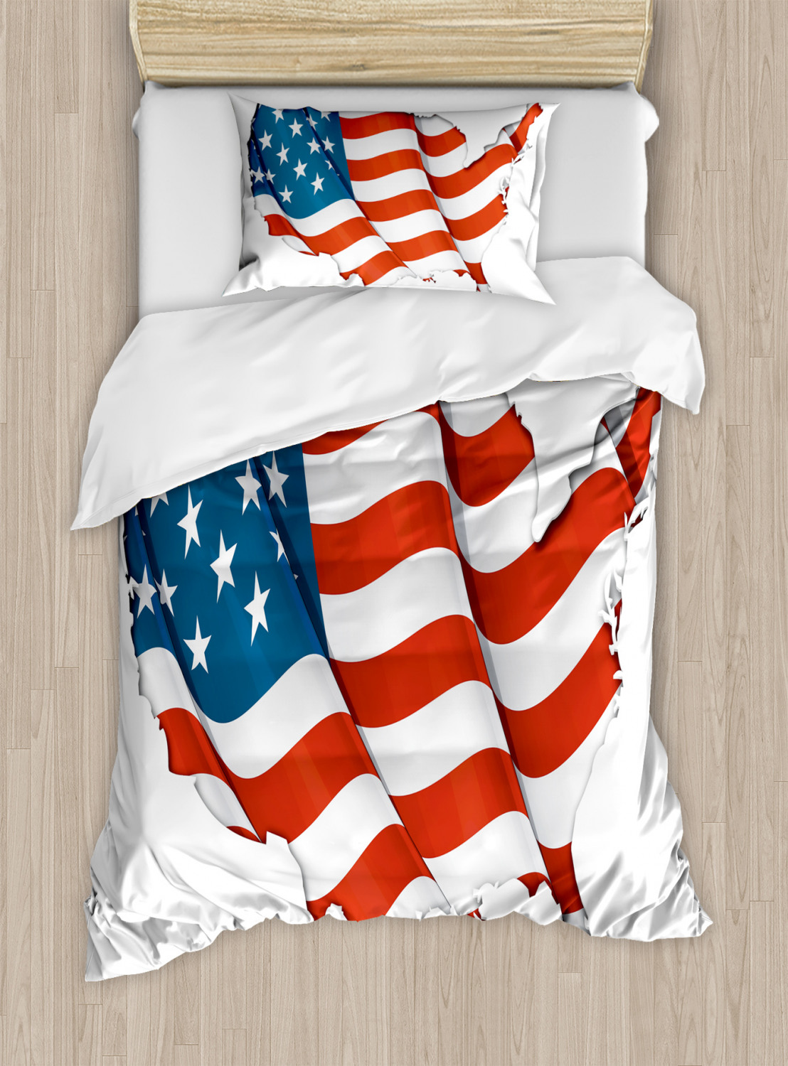 World Map Duvet Cover Set Twin Size, Graphic United States Flag ...