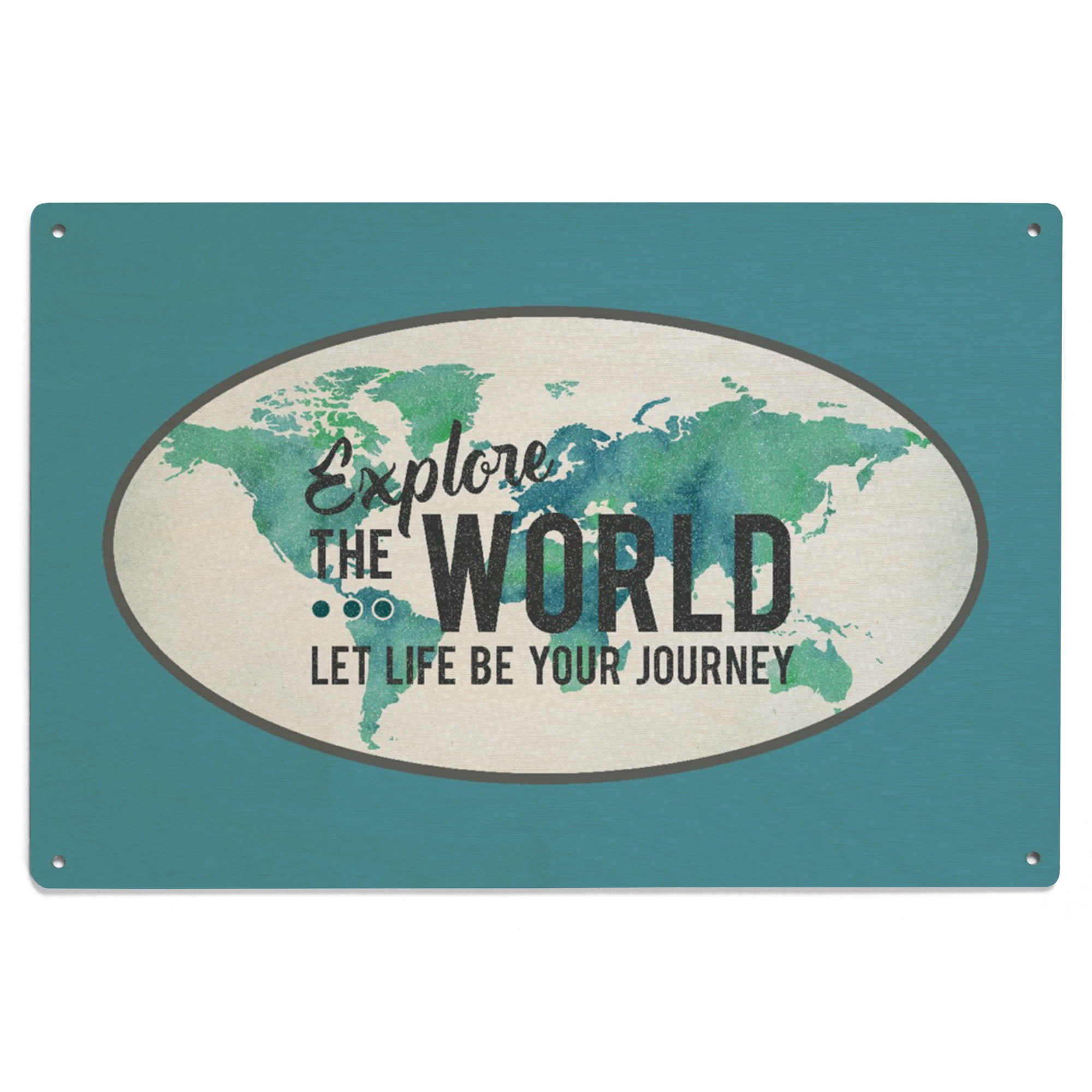 World Map, Explore the World, Watercolor, Contour Birch Wood Wall Sign ...