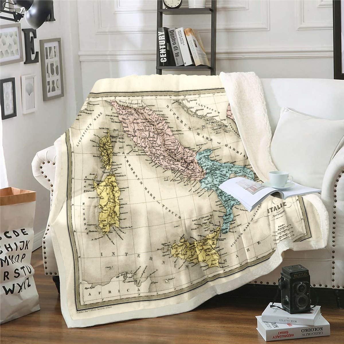 World Map Fleece Blanket Retro Map of Ancient Italy and Rome Sherpa ...