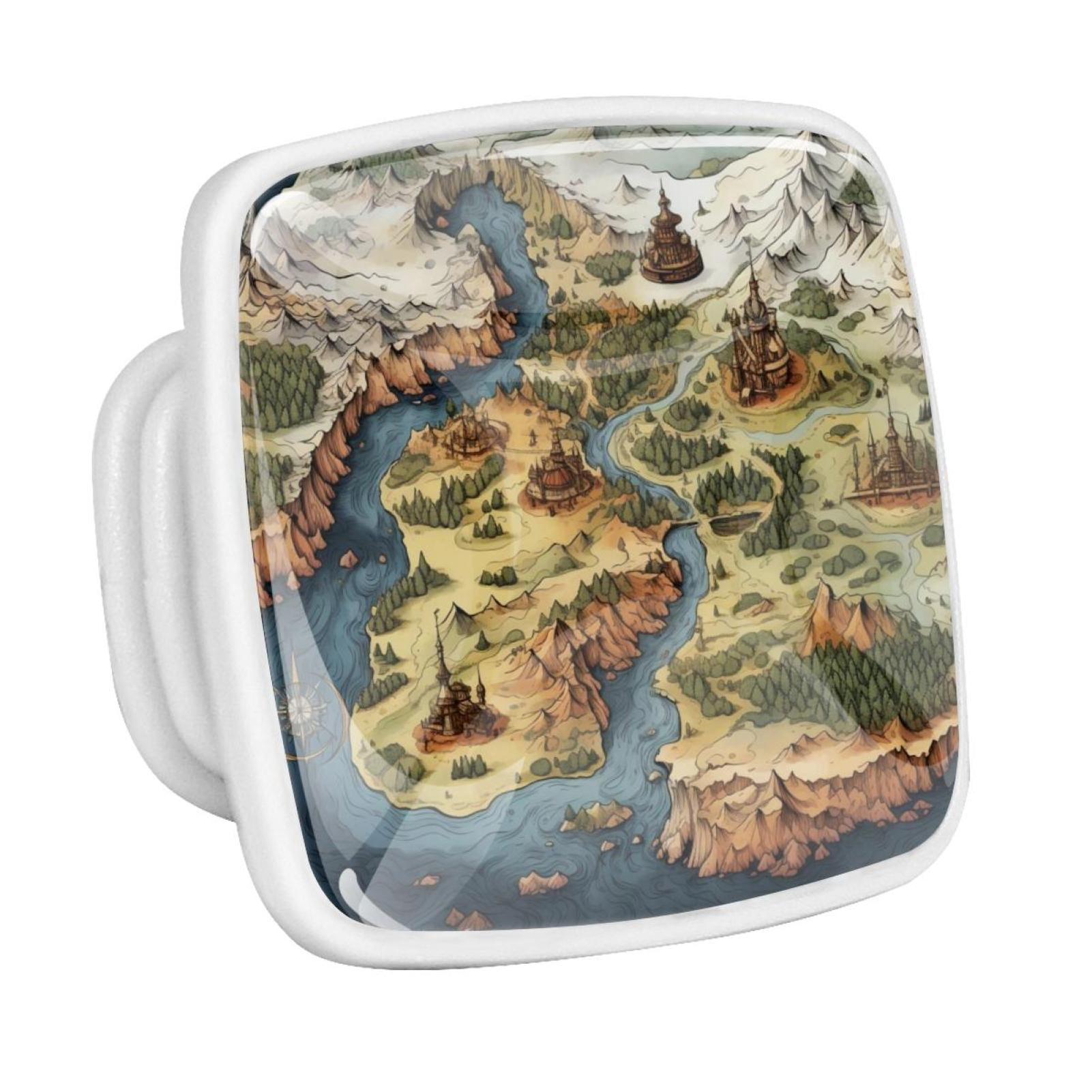 World Map Fluorescent Drawer Pulls with Screws Square 4-Pack Glow Dark ...