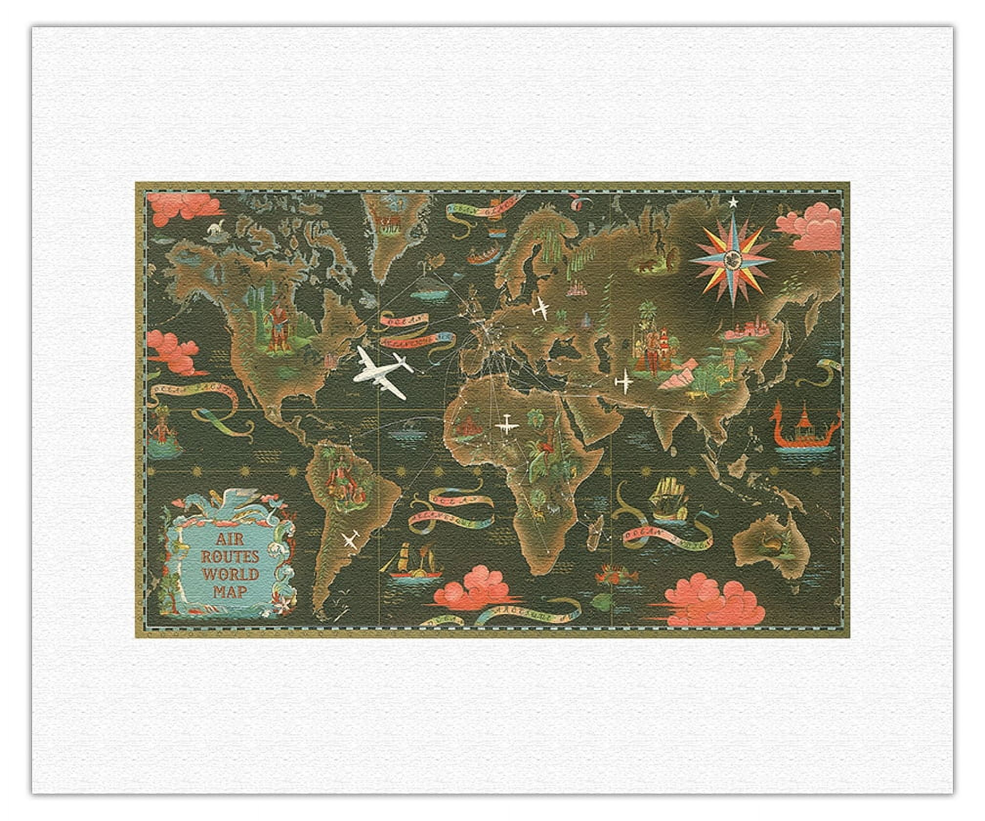 World Map - Fly Routes World Map - Planisphere - Vintage Airline Travel ...