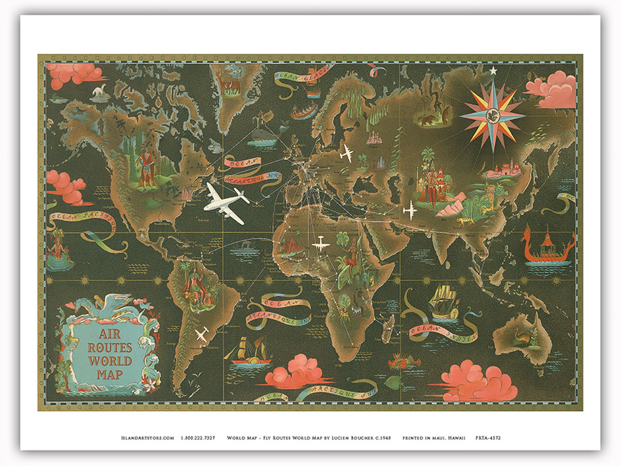 World Map - Fly Routes World Map - Planisphere - Vintage Airline Travel ...