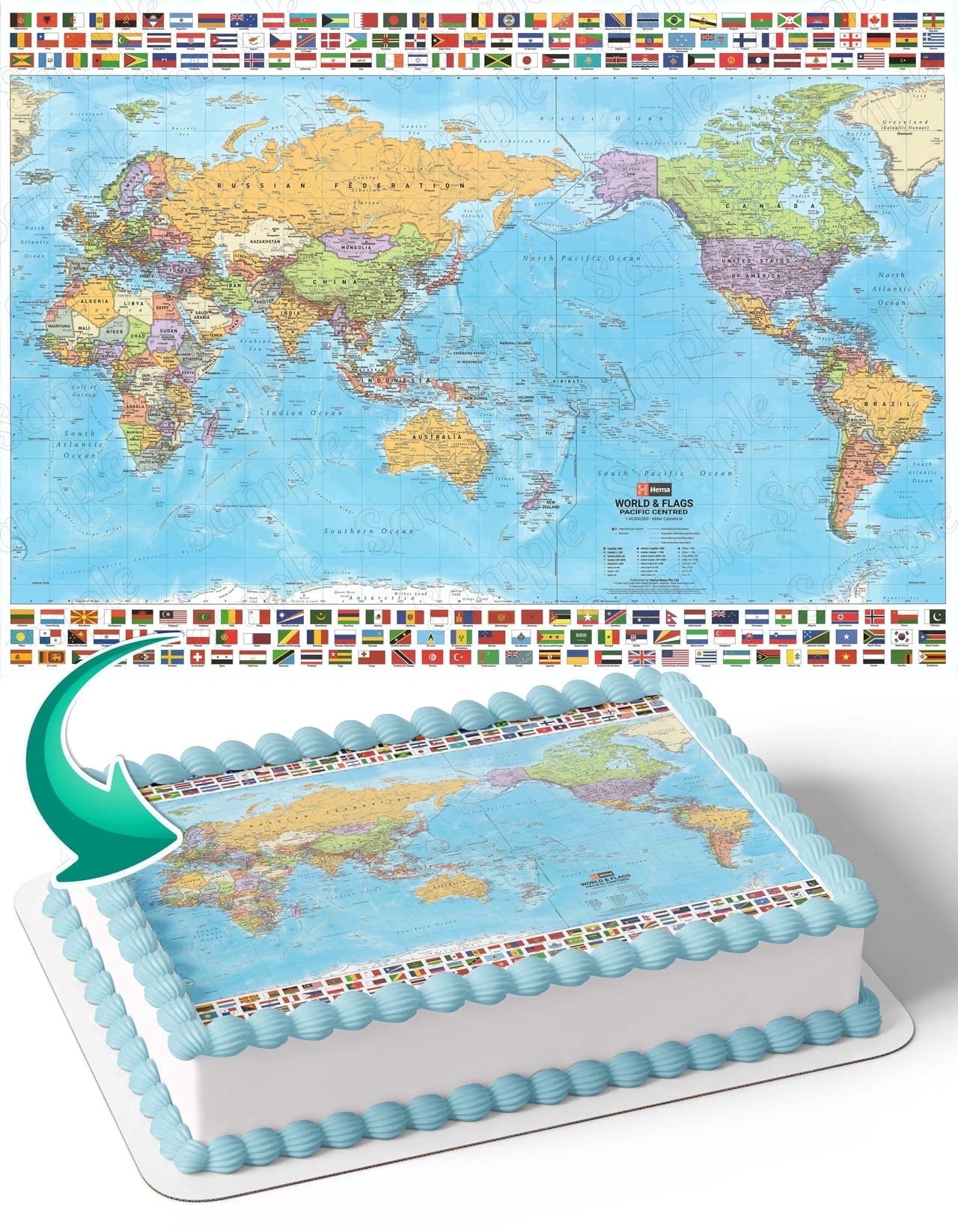 World Map Globe Earth Edible Image Icing Cake Topper for Quarter Sheet ...