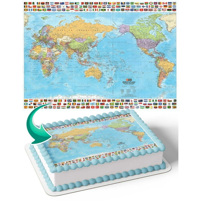 World Map Glove Earth Edible Image Cake Topper Personalized Birthday ...