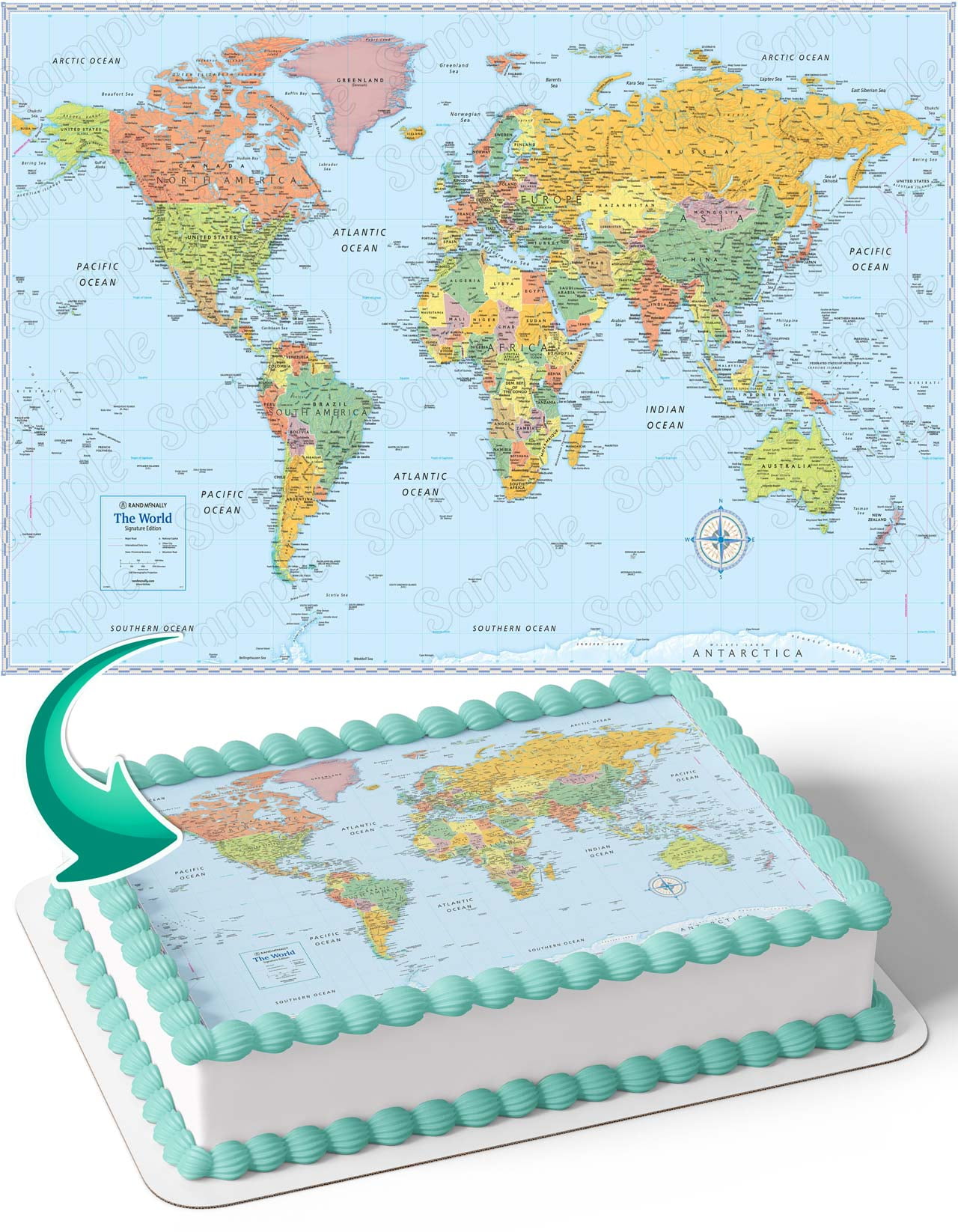 World Map Glove Earth WM Edible Image Cake Topper Personalized Birthday ...