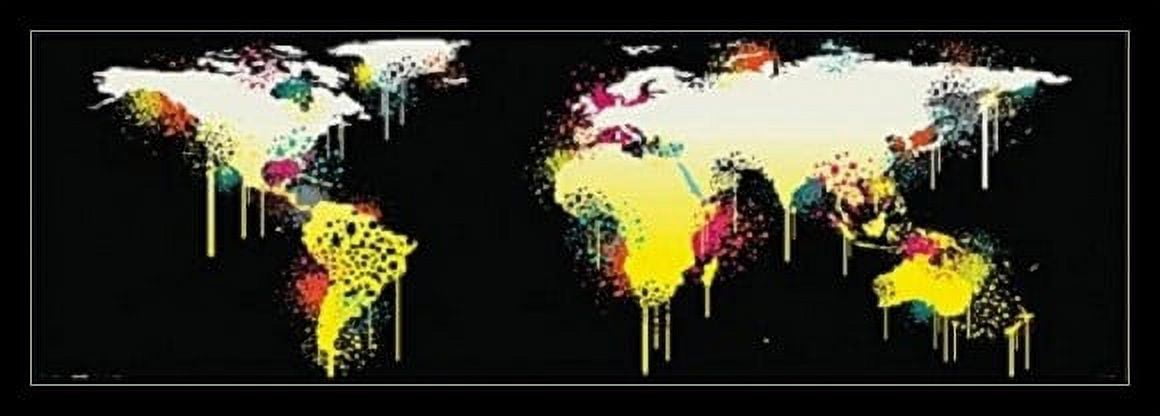 World Map Graffiti Style 12x36 Laminated & Framed Poster (12 x 36 ...