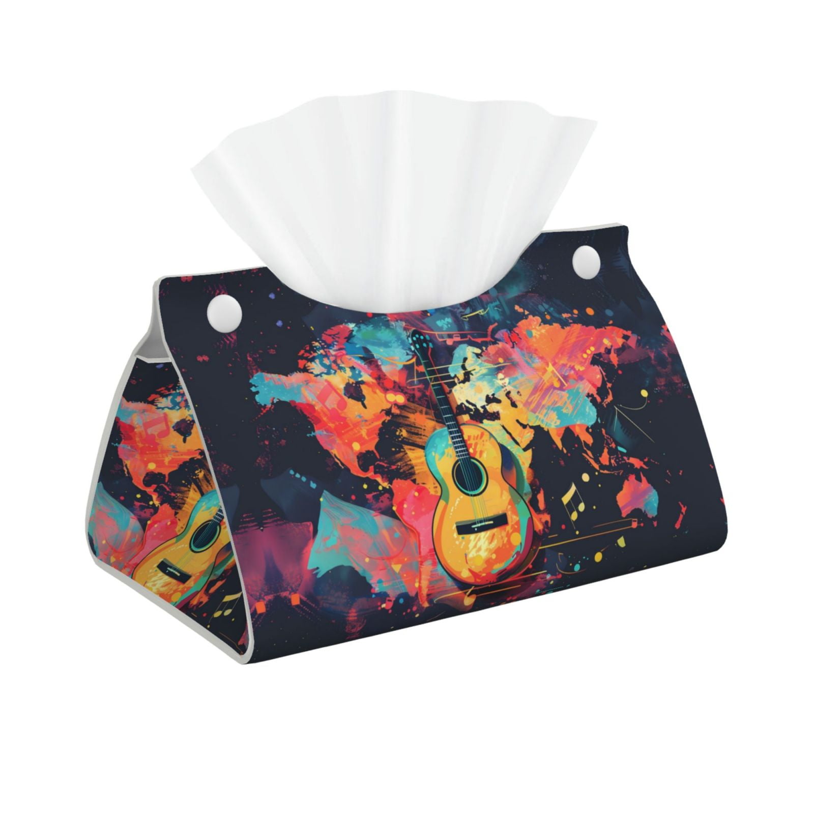 World Map Guitar Illustration Leather Tissue Box Cover - Long PVC ...
