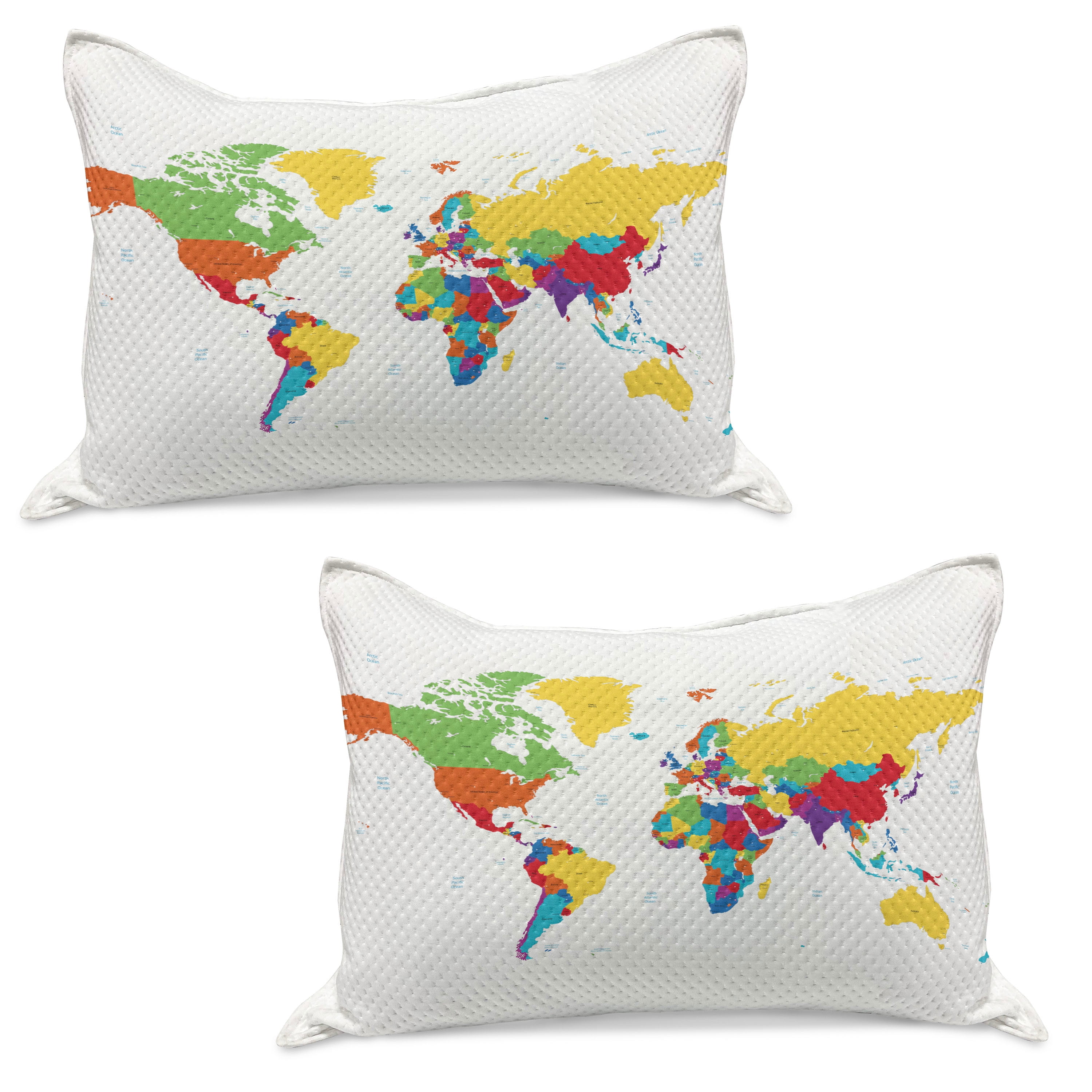 World Map Knitted Quilt Pillowcover Set of 2, Colorful Detailed ...