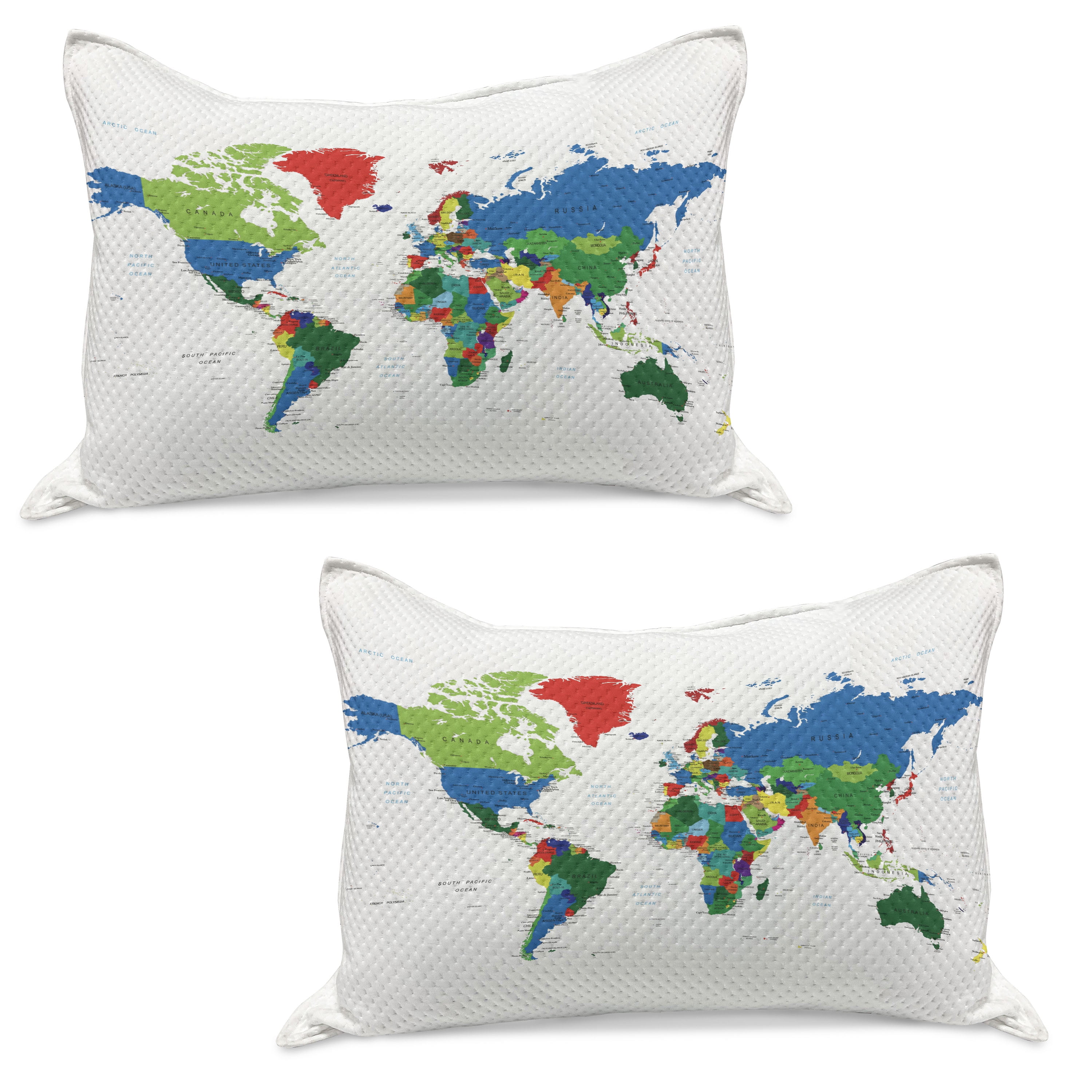 World Map Knitted Quilt Pillowcover Set of 2, Colorful Political Map ...