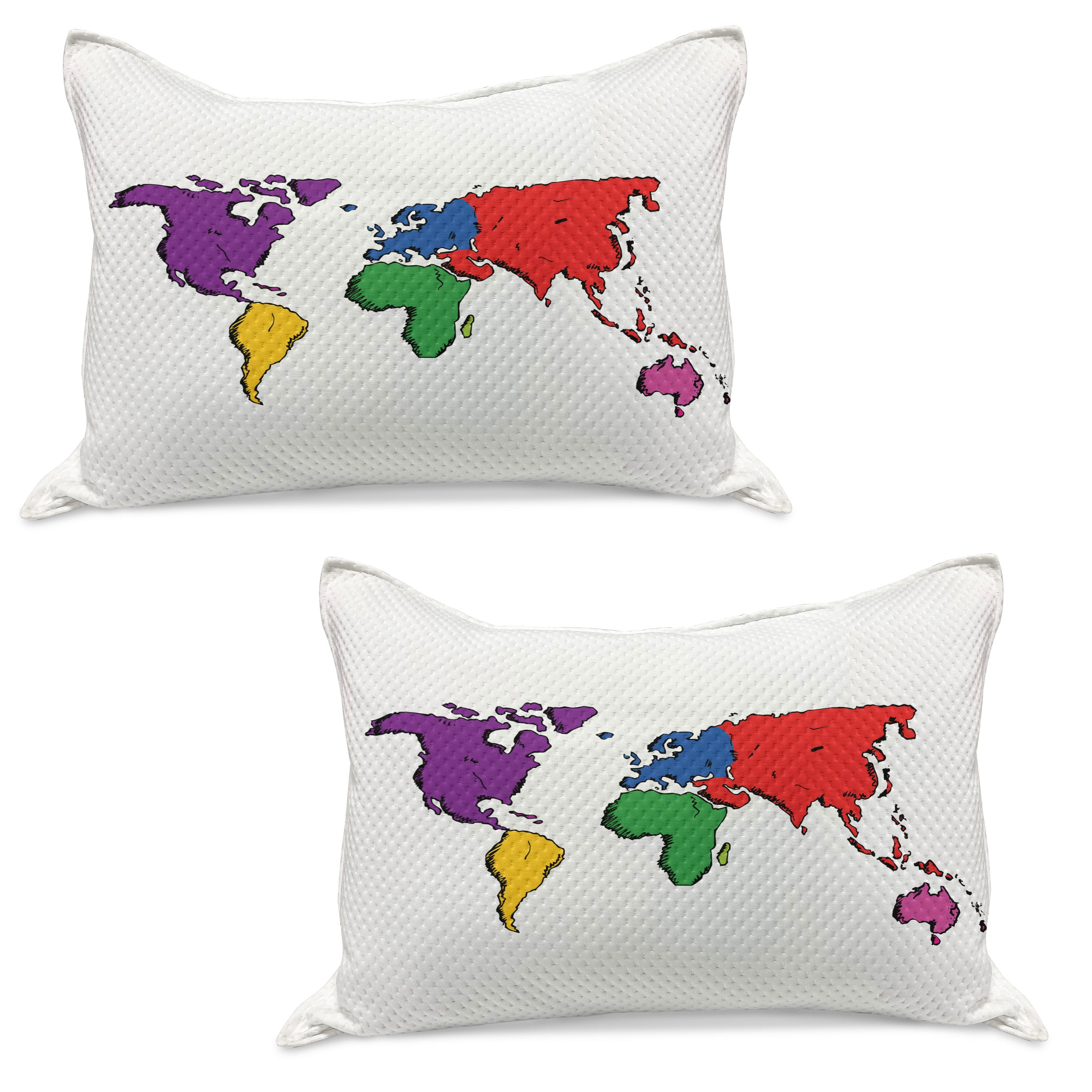 World Map Knitted Quilt Pillowcover Set of 2, Contemporary Illustration ...