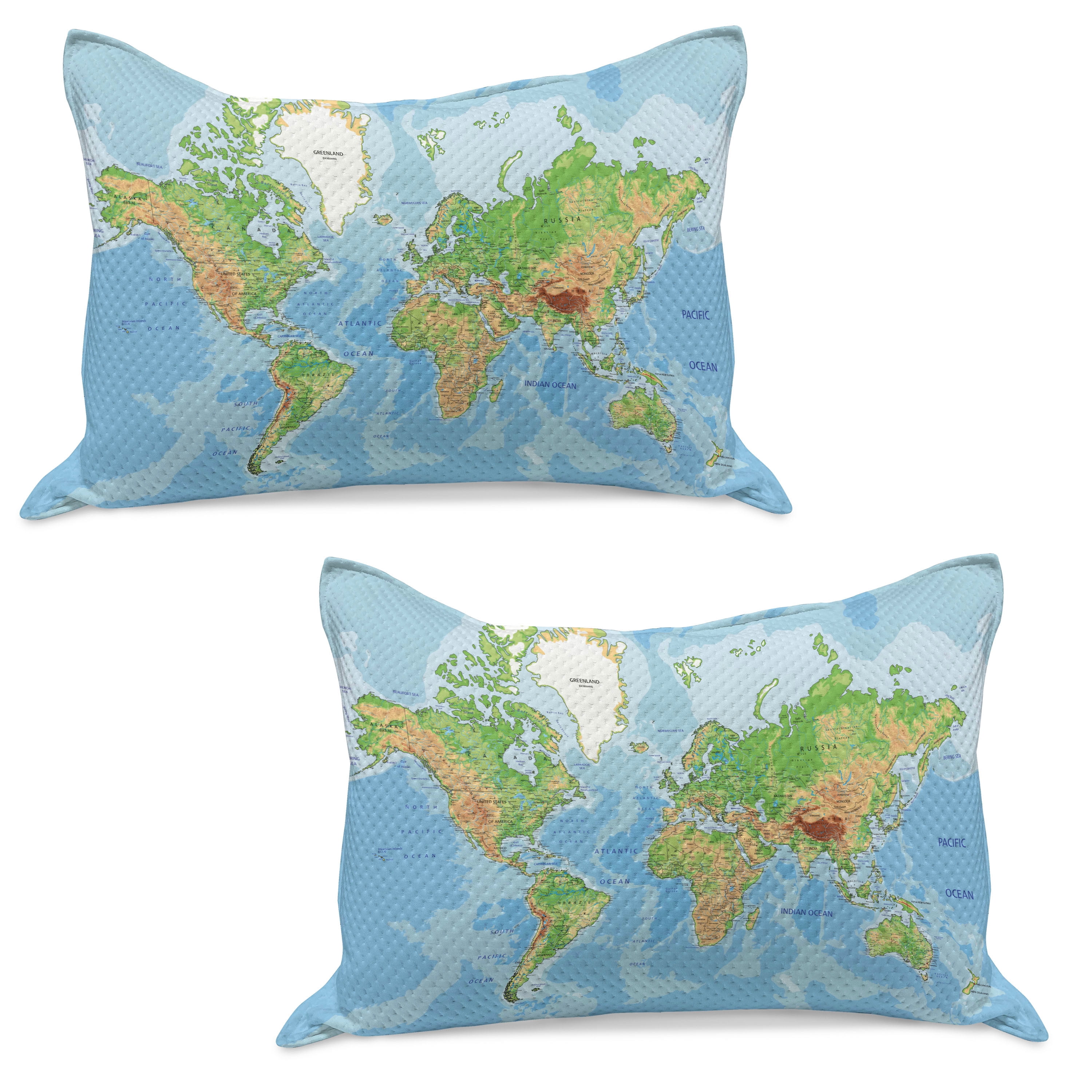 World Map Knitted Quilt Pillowcover Set of 2, Topographic Map of the ...