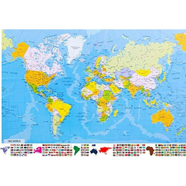 Laminated World Map Poster 61x91cm With Country Flags