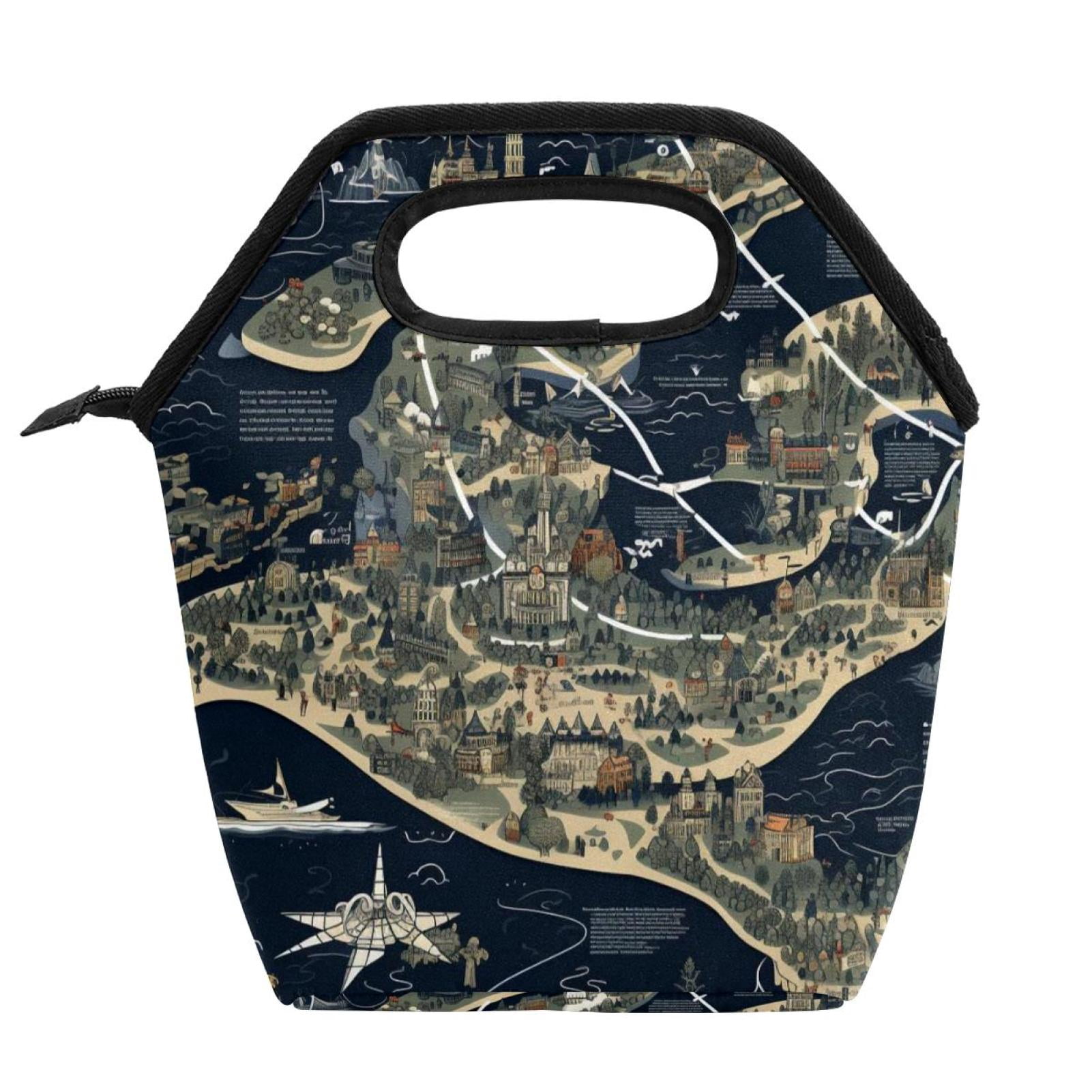 World Map Large Capacity Lightweight Printed Insulated Ideal Lunch Bag ...