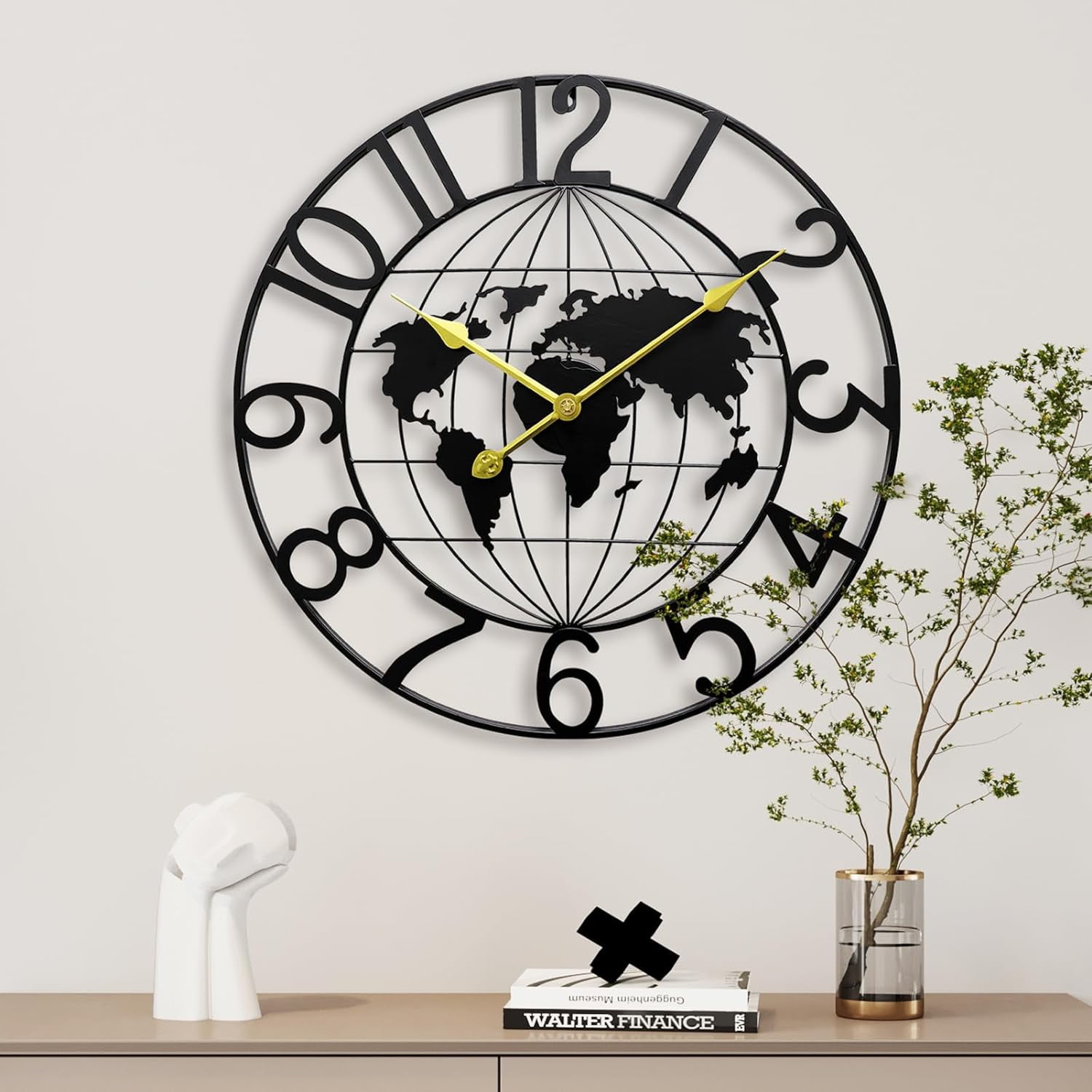 World Map Large Wall Clock for Living Room,Metal Decorative Wall Clock ...