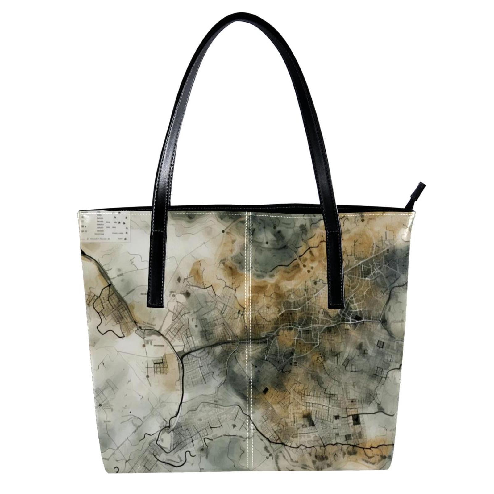 World Map Leather Stitching Handbag High Quality Fashion Women Portable ...