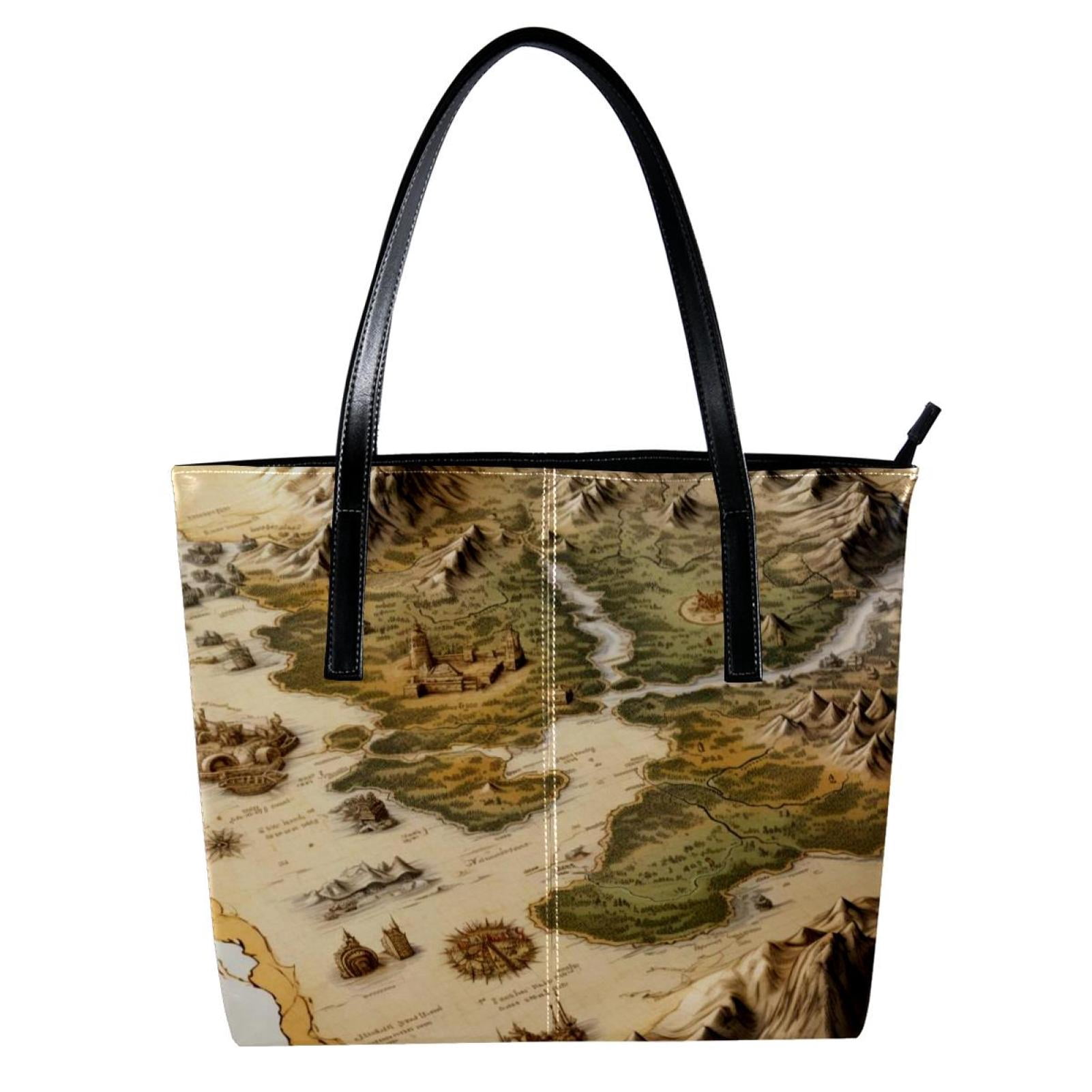 World Map Leather Stitching Handbag High Quality Fashion Women Portable ...