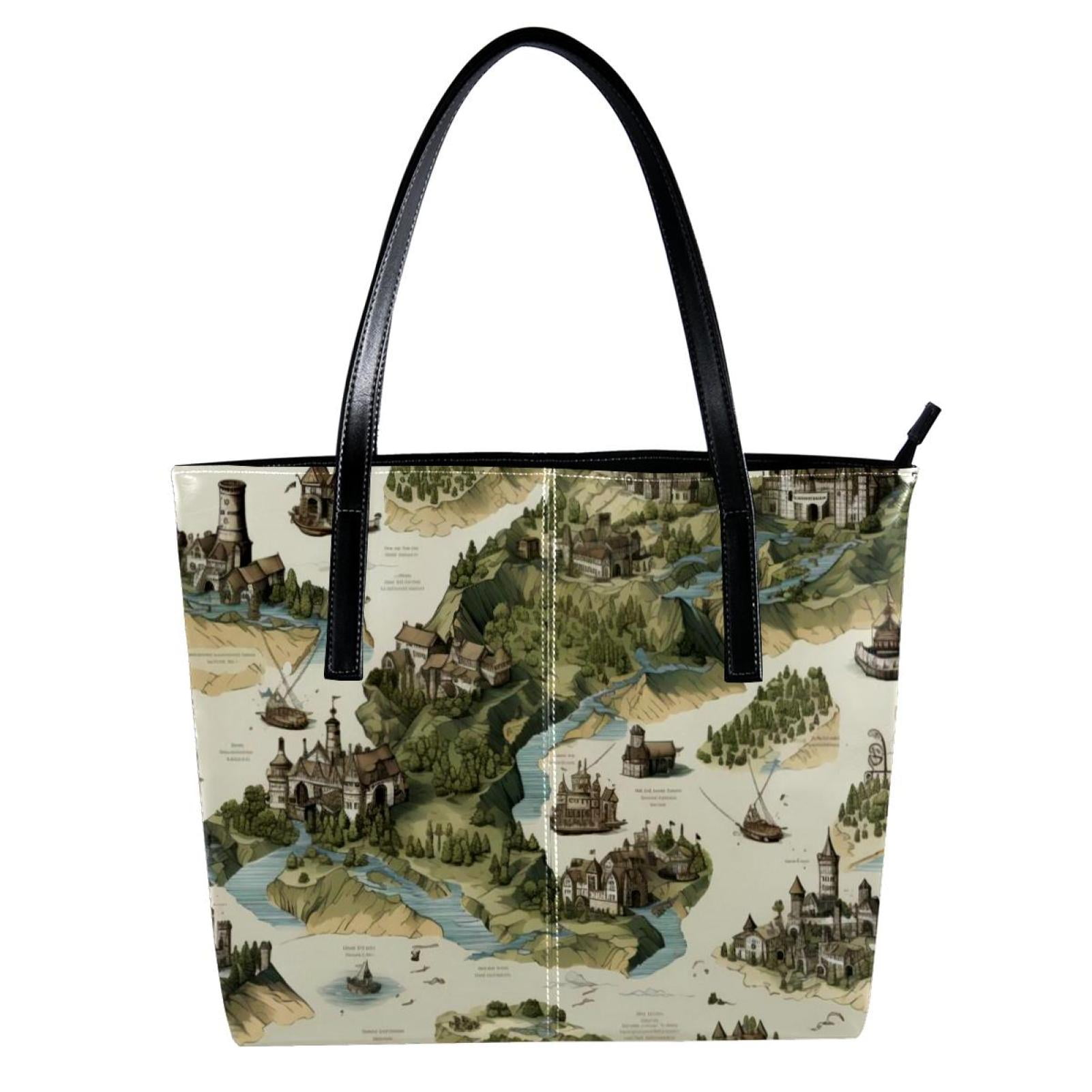World Map Leather Stitching Handbag High Quality Fashion Women Portable ...