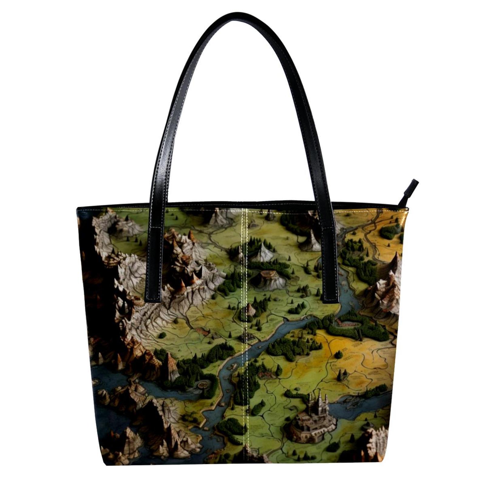 World Map Leather Stitching Handbag High Quality Fashion Women Portable ...