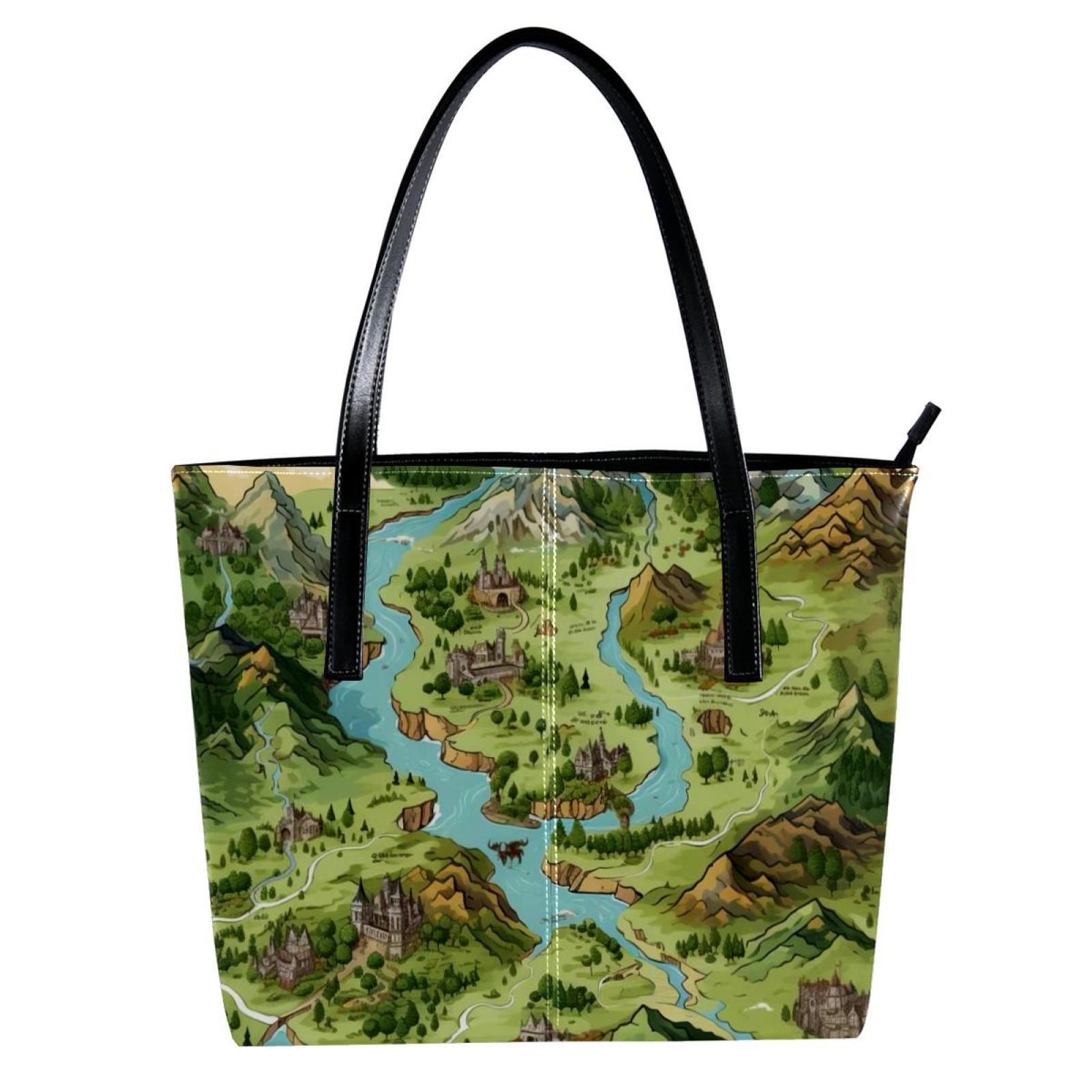 World Map Leather Stitching Handbag High Quality Fashion Women Portable ...