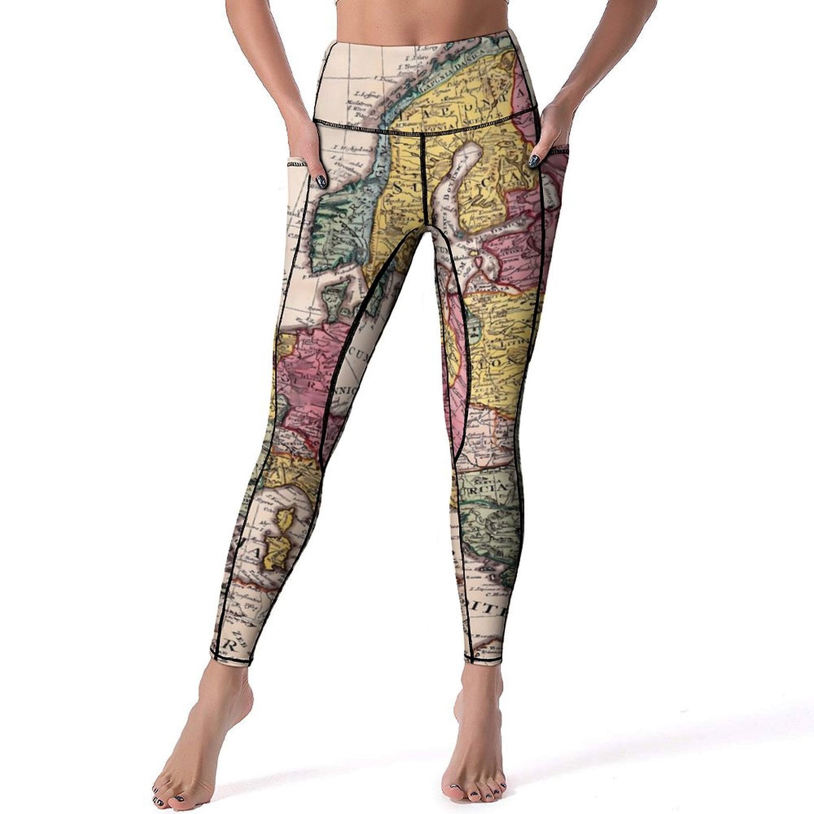 World Map Leggings Sexy Vintage Map of The World 1883 Push Up Yoga ...