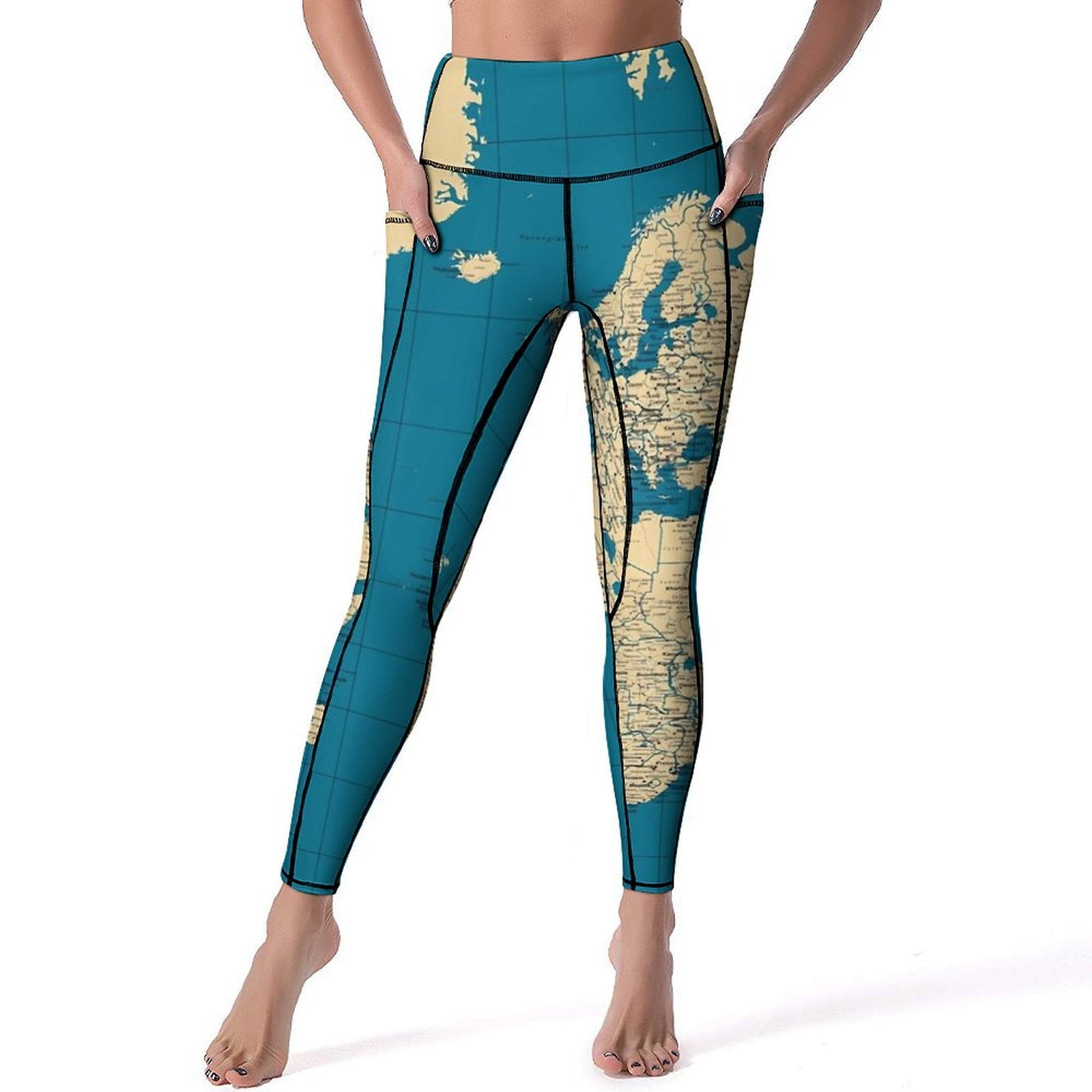 World Map Leggings Sexy Vintage Map of The World 1883 Push Up Yoga ...