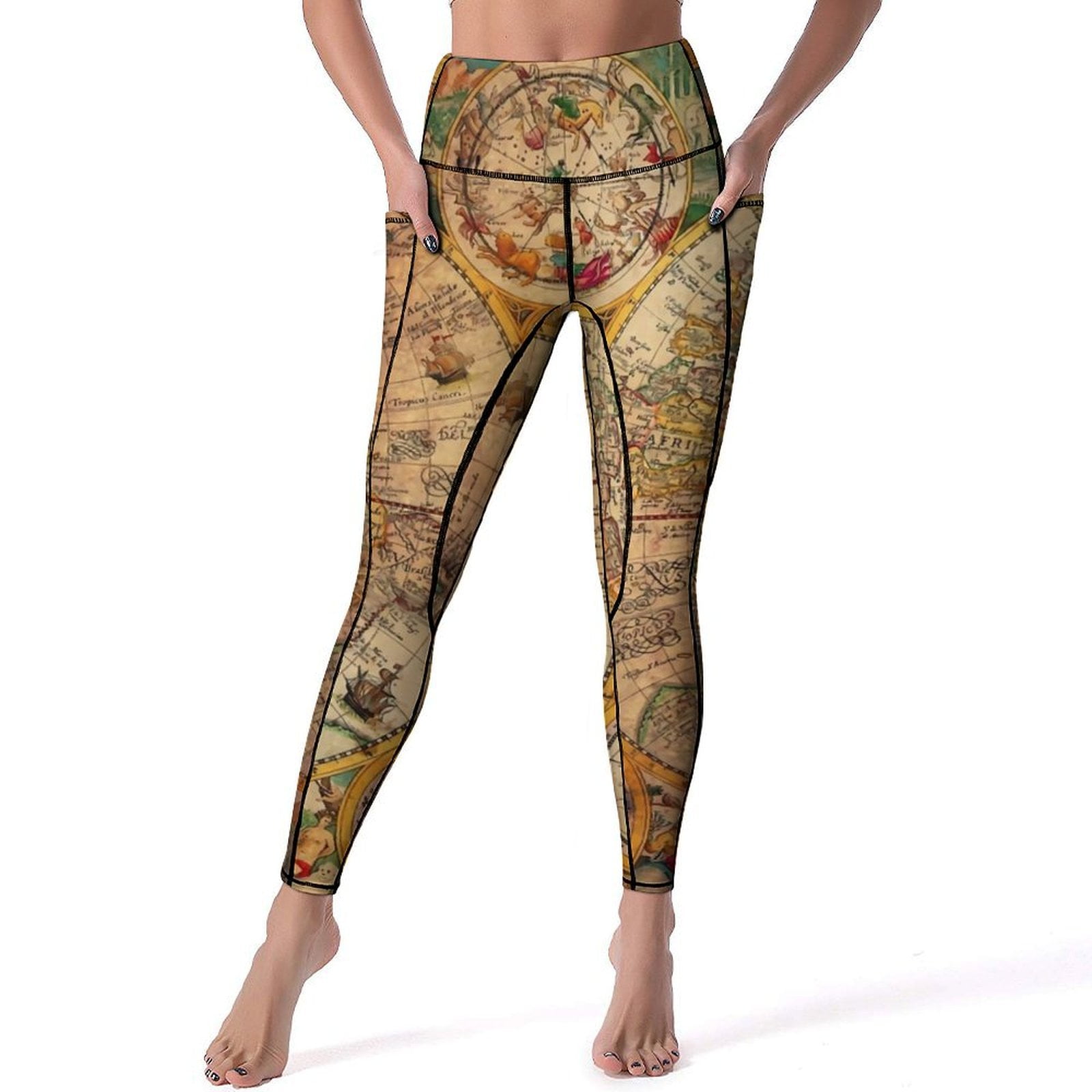 World Map Leggings Sexy Vintage Map of The World 1897 Running Yoga Pants Push Up Stretch Sports ...