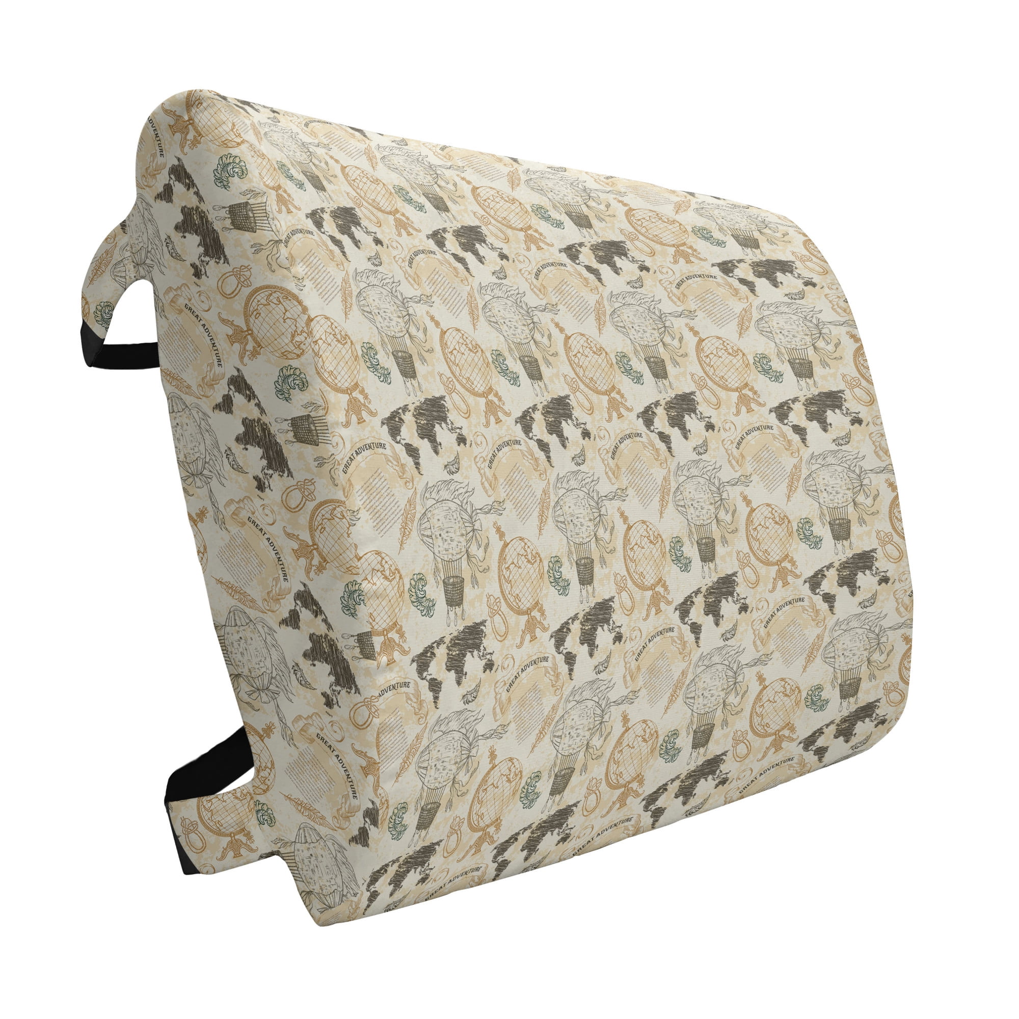 World Map Lumbar Pillow, Pattern Vintage Globe Atlas Theme Airship ...