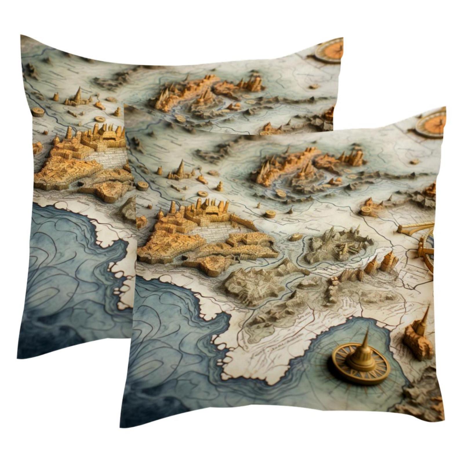 World Map Luxurious Velvet Throw Pillow Inserts 2PCS Chair Pillow ...