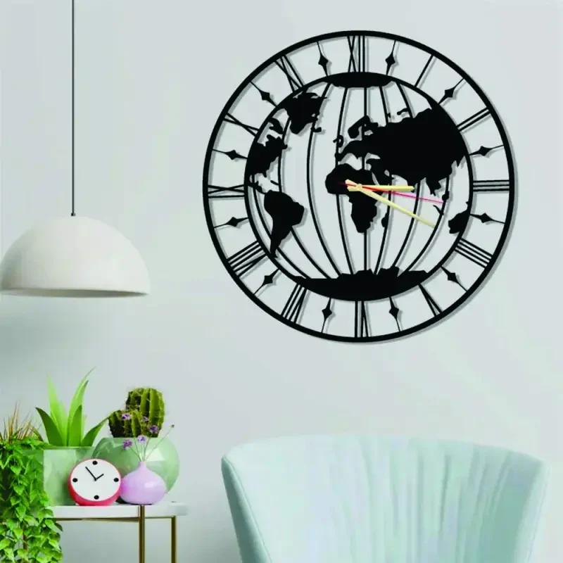 World Map Metal Wall Clock Design 1 - Walmart.com