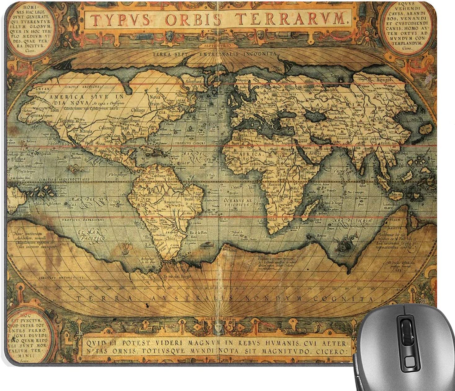 World Map Mouse Pad, Old Chart Vintage Composition of 16th Century ...