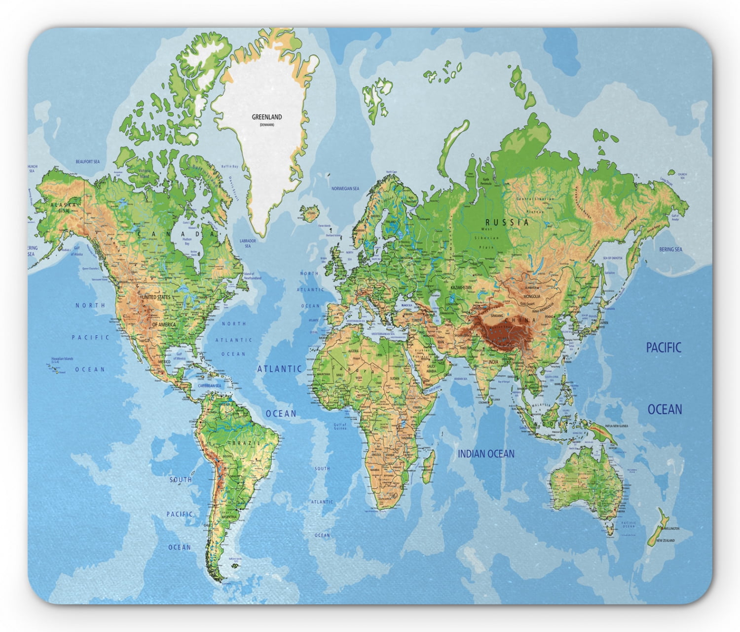 World Map Mouse Pad, Topographic Map of The World Continents Countries ...