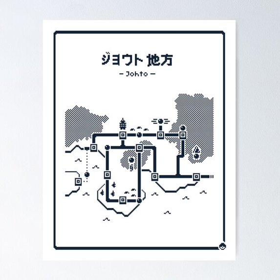 World Map Of The Johto Region Poster Wall Art, Modern Wall Decor For ...