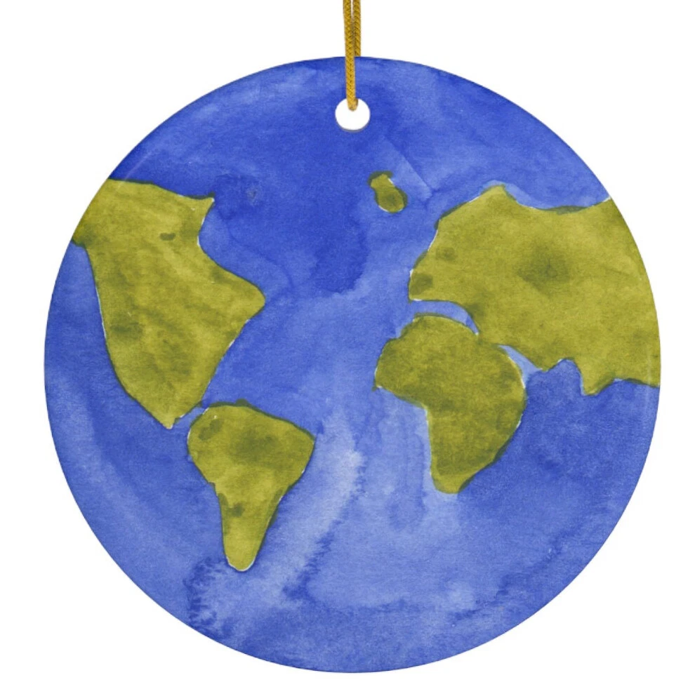 World Map Ornament Hand Drawn Globe Travel Oceans Ceramic 1PC Ornaments ...