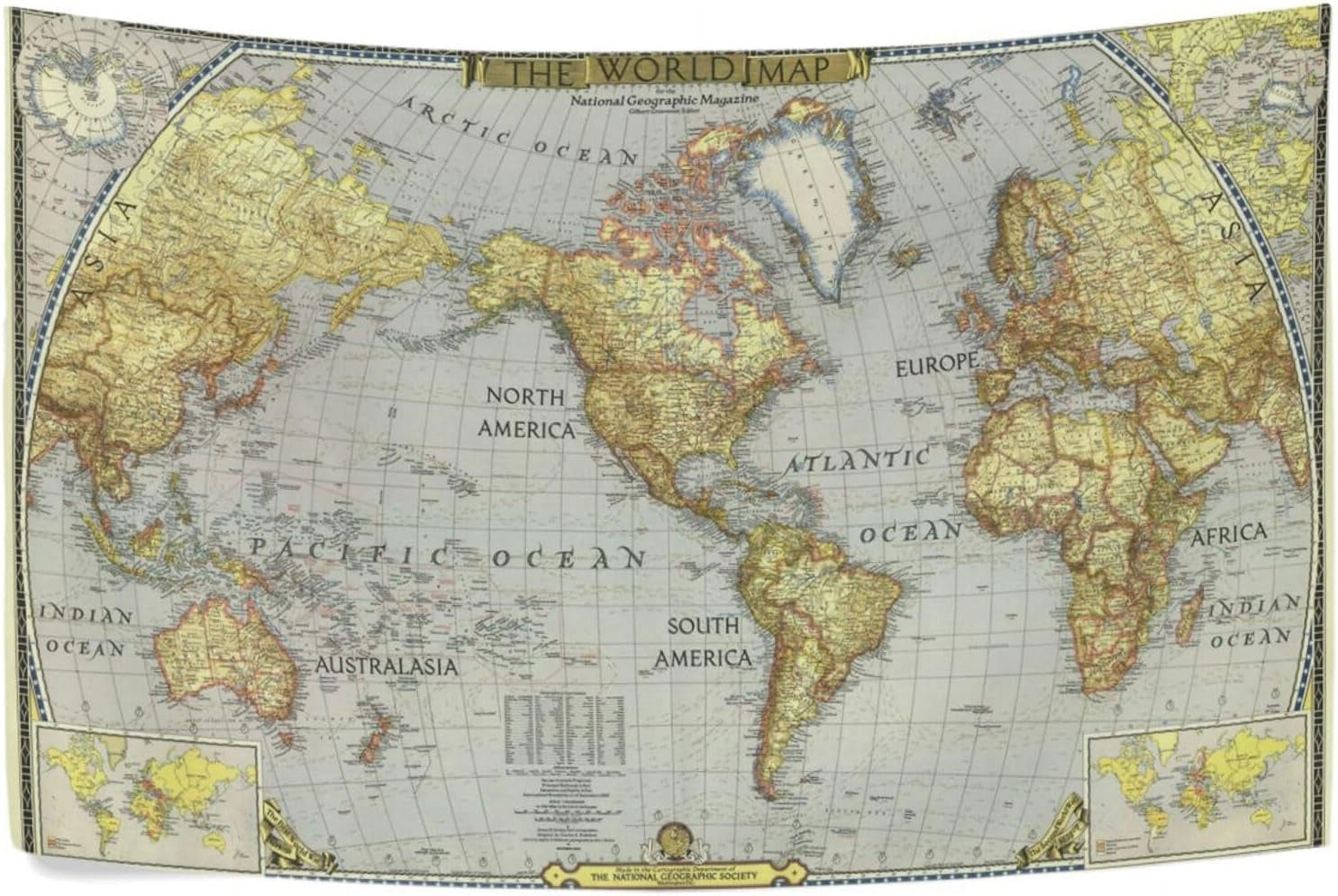 World Map Painting Tapestry Aesthetic Tapestry Wall Hanging 60" x 51 ...
