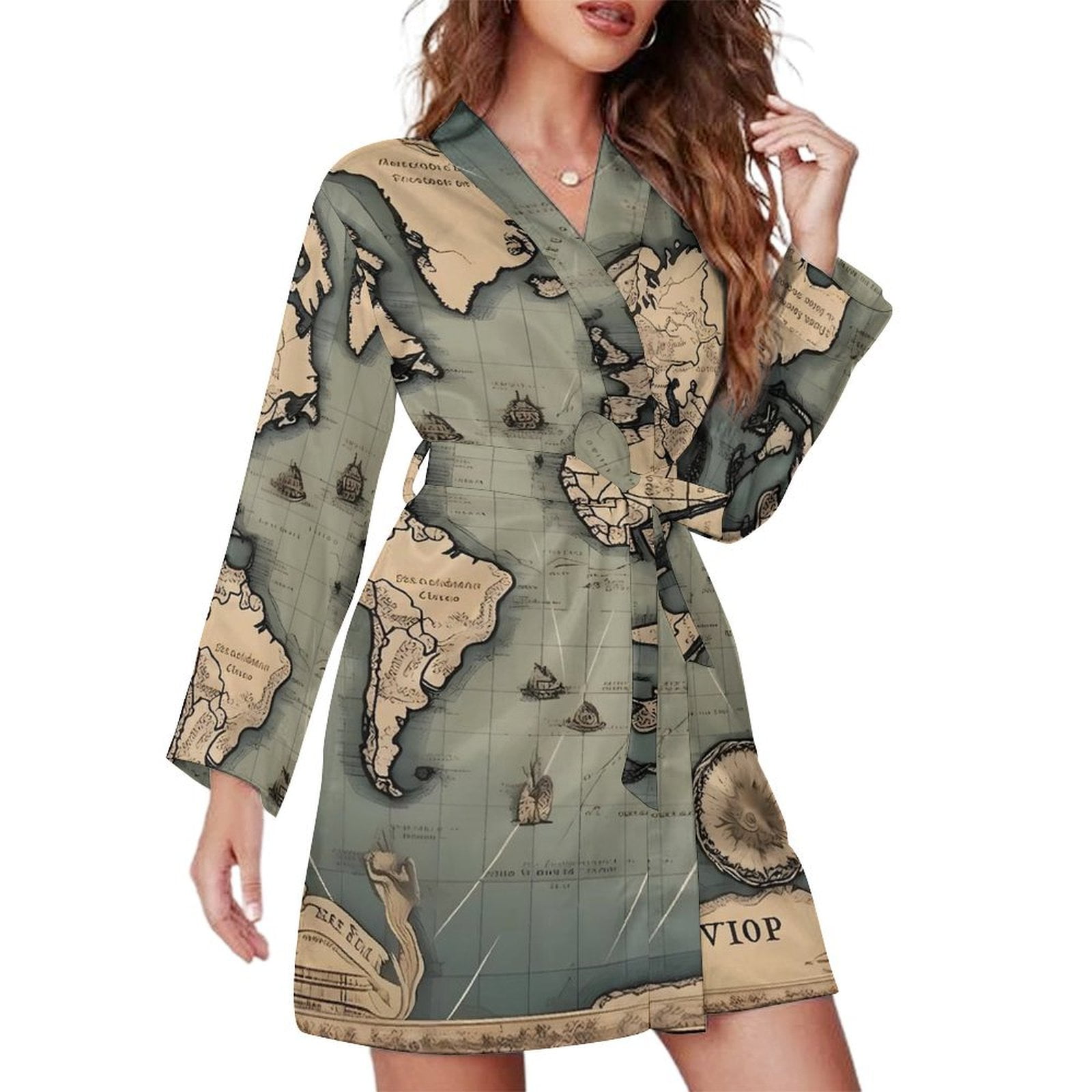 World Map Pajama Robe V Neck Vintage Map of The World 1811 Soft Dresses ...