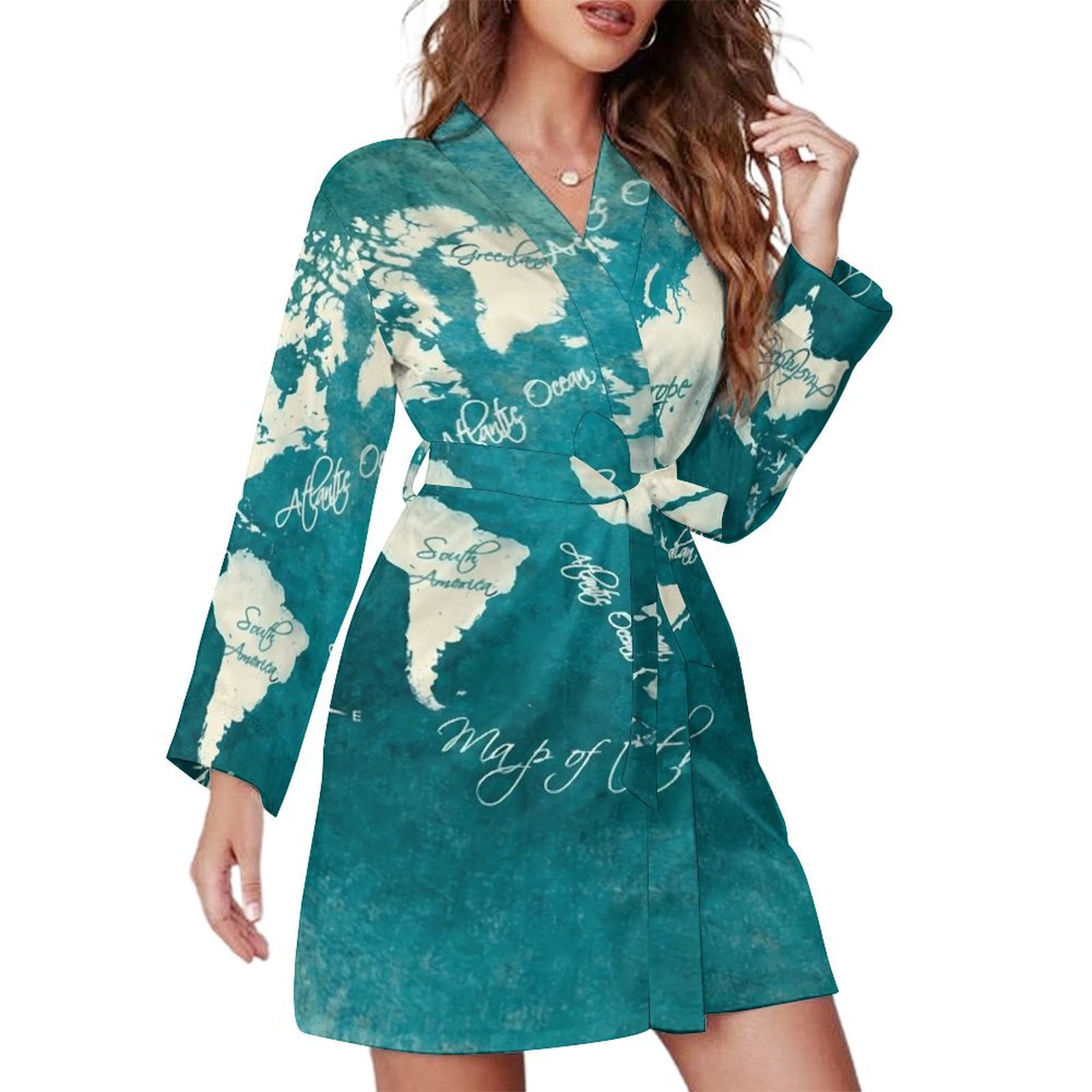 World Map Pajama Robe V Neck Vintage Map of The World 1811 Soft Dresses ...