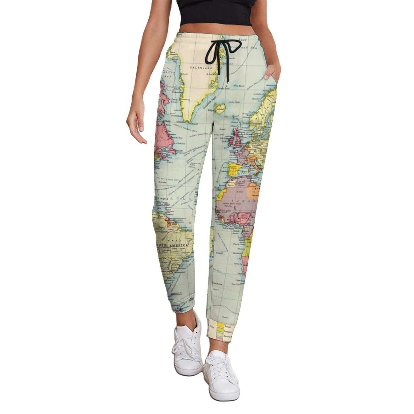 World Map Pants Female Vintage Map of The World 1883 Streetwear ...