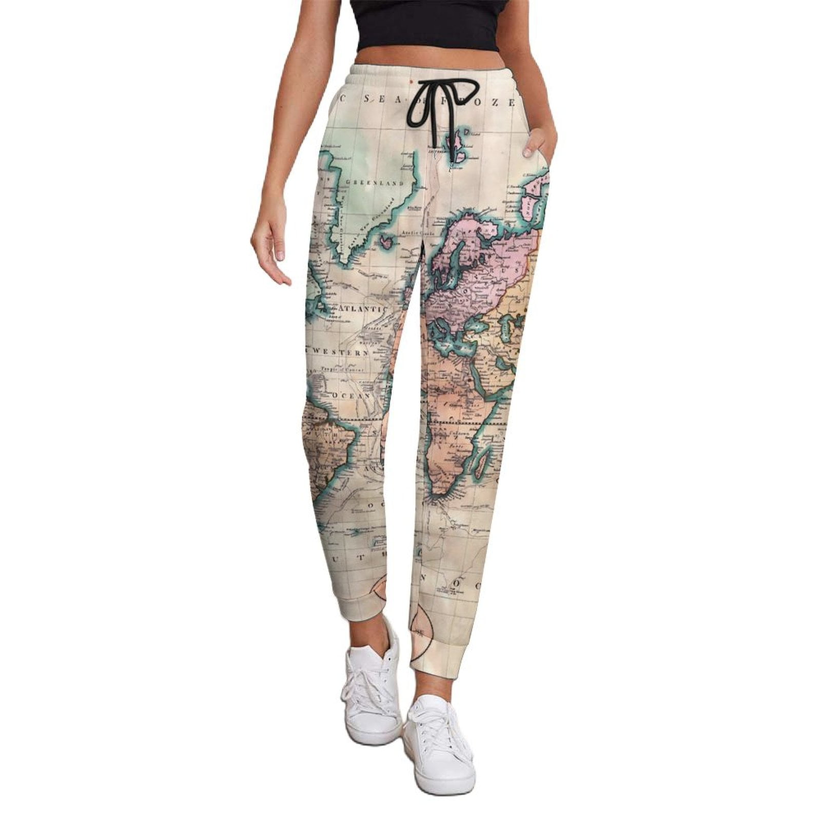 World Map Pants Female Vintage Map of The World 1883 Streetwear ...