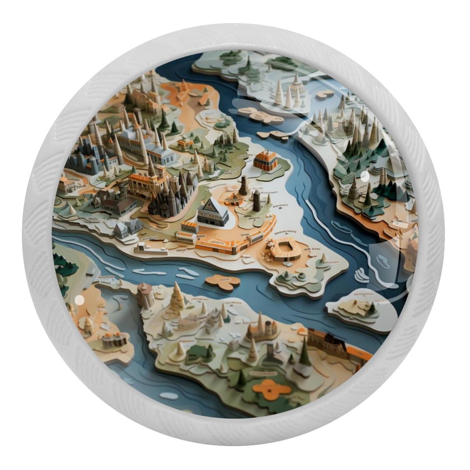 World Map Pattern 4PCS Cabinet Knobs Pulls Fluorescent Drawer Handle ...