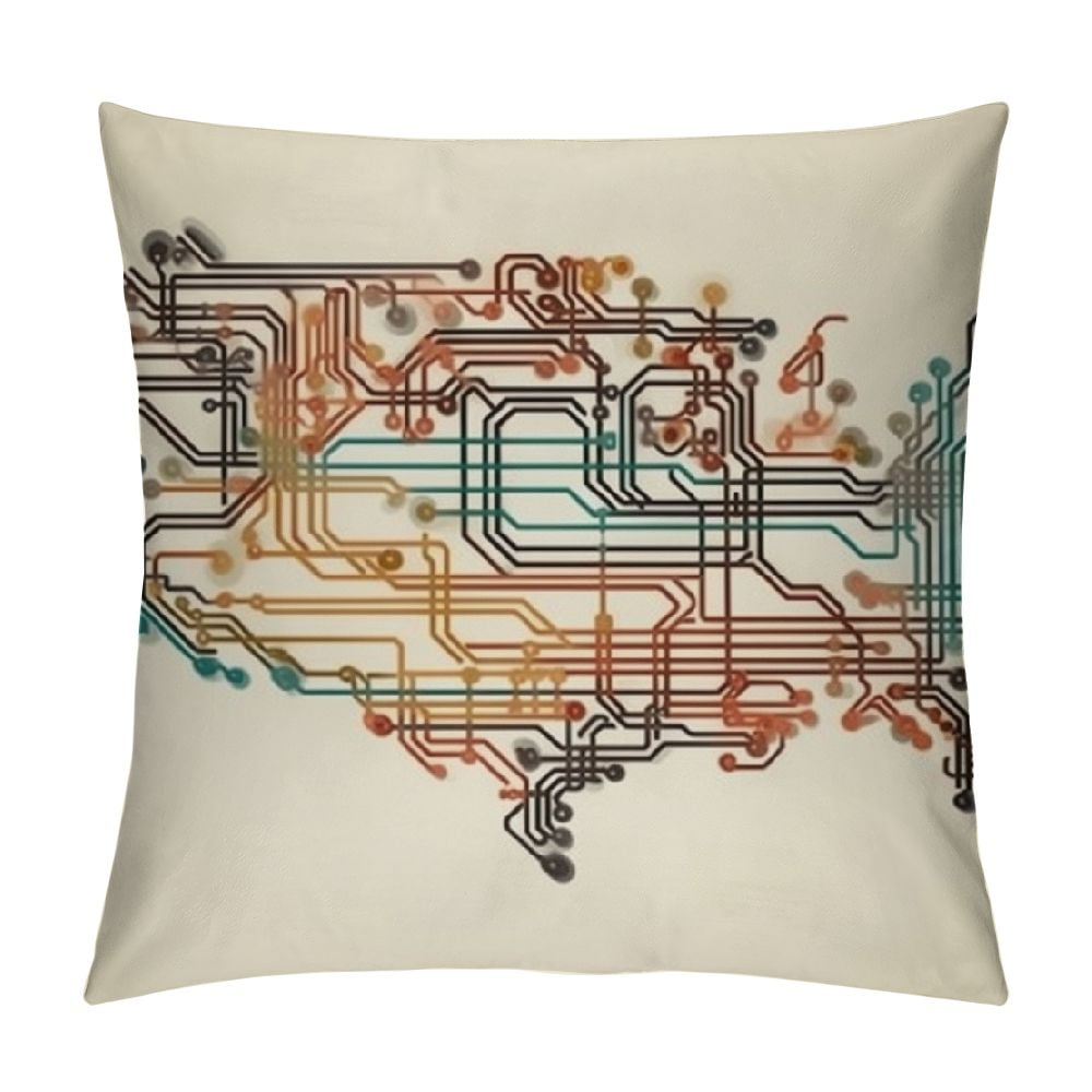 World Map Pillow Sham, Underground Map of America with Colorful Retro ...