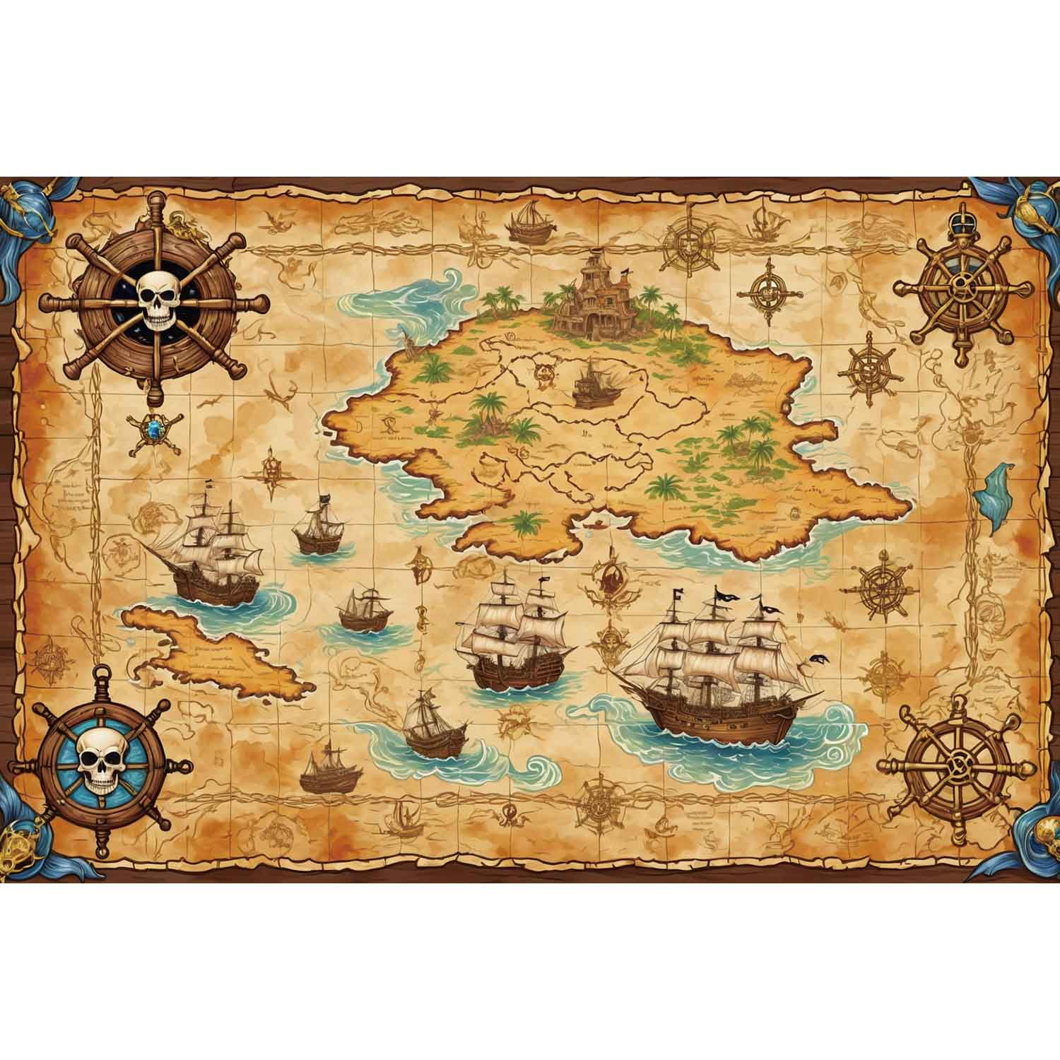 World Map Pirate Ship Backdrop Boys Birthday Photocall Background Skull ...
