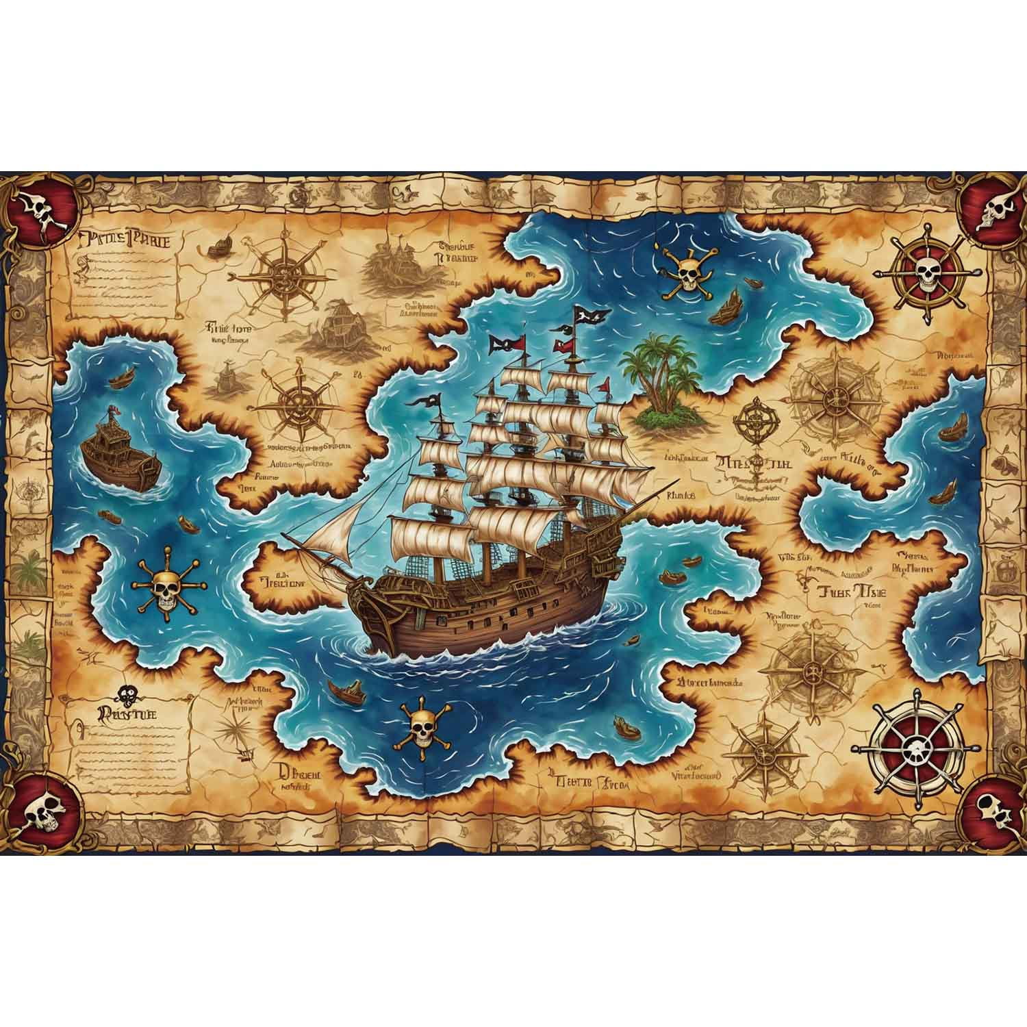 World Map Pirate Ship Backdrop Boys Birthday Photocall Background Skull ...