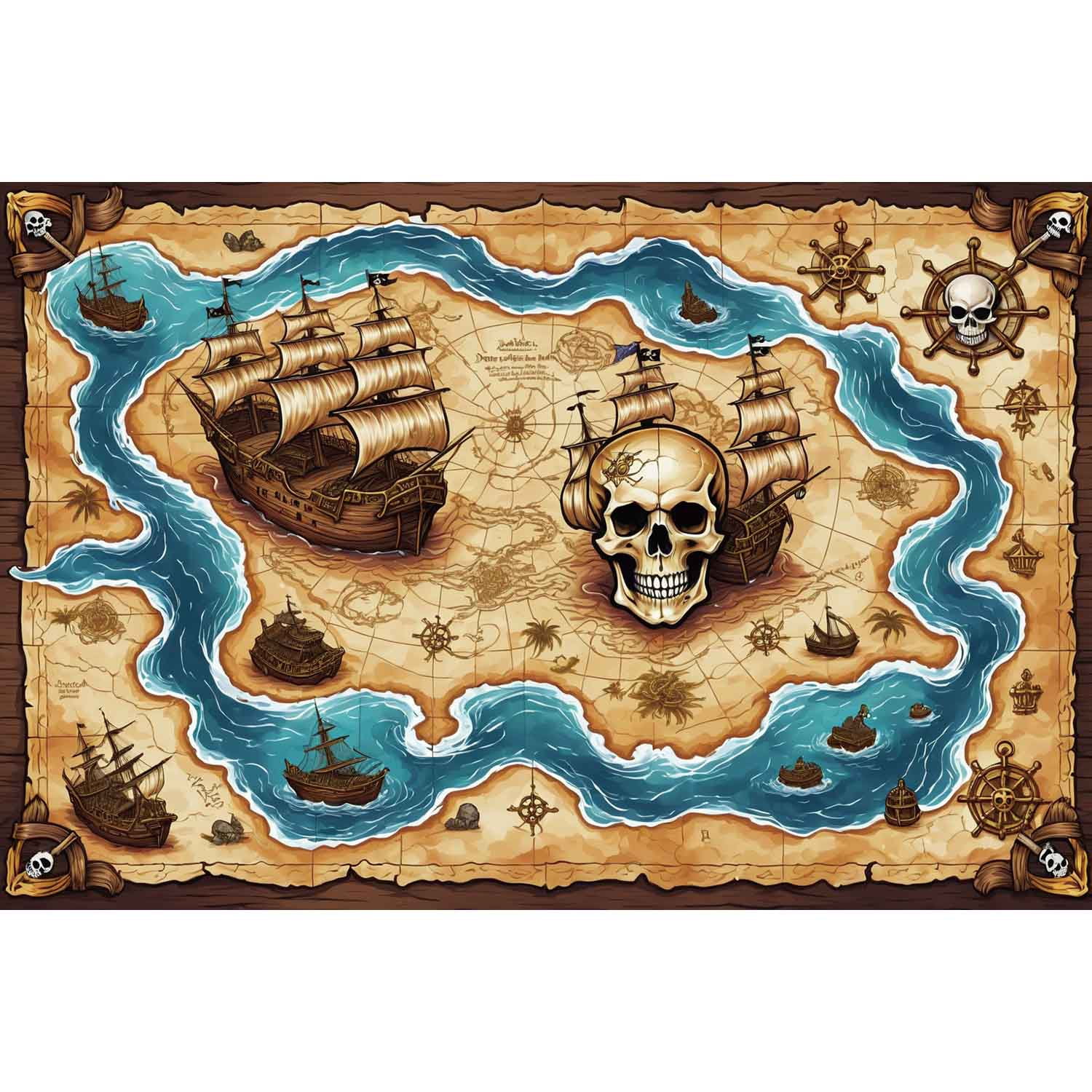 World Map Pirate Ship Backdrop Boys Birthday Photocall Background Skull ...