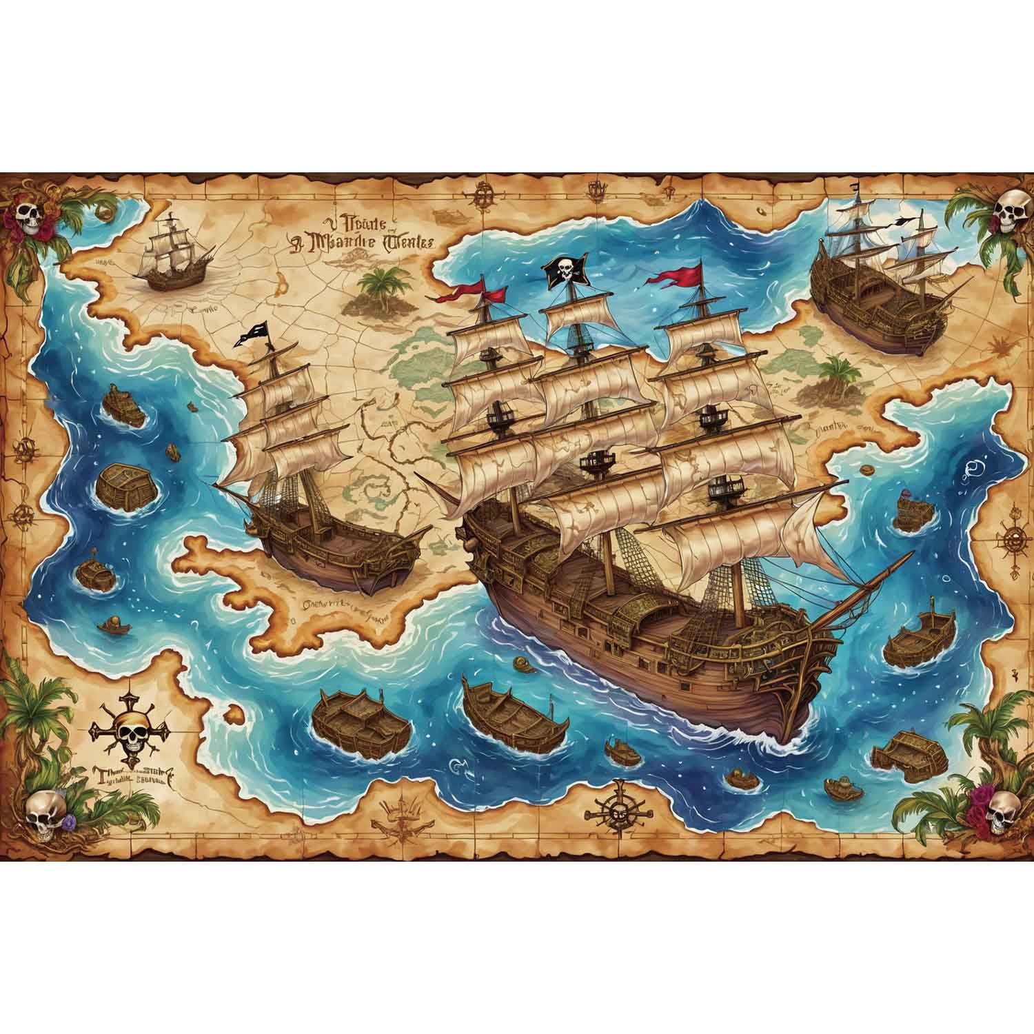 World Map Pirate Ship Backdrop Boys Birthday Photocall Background Skull ...