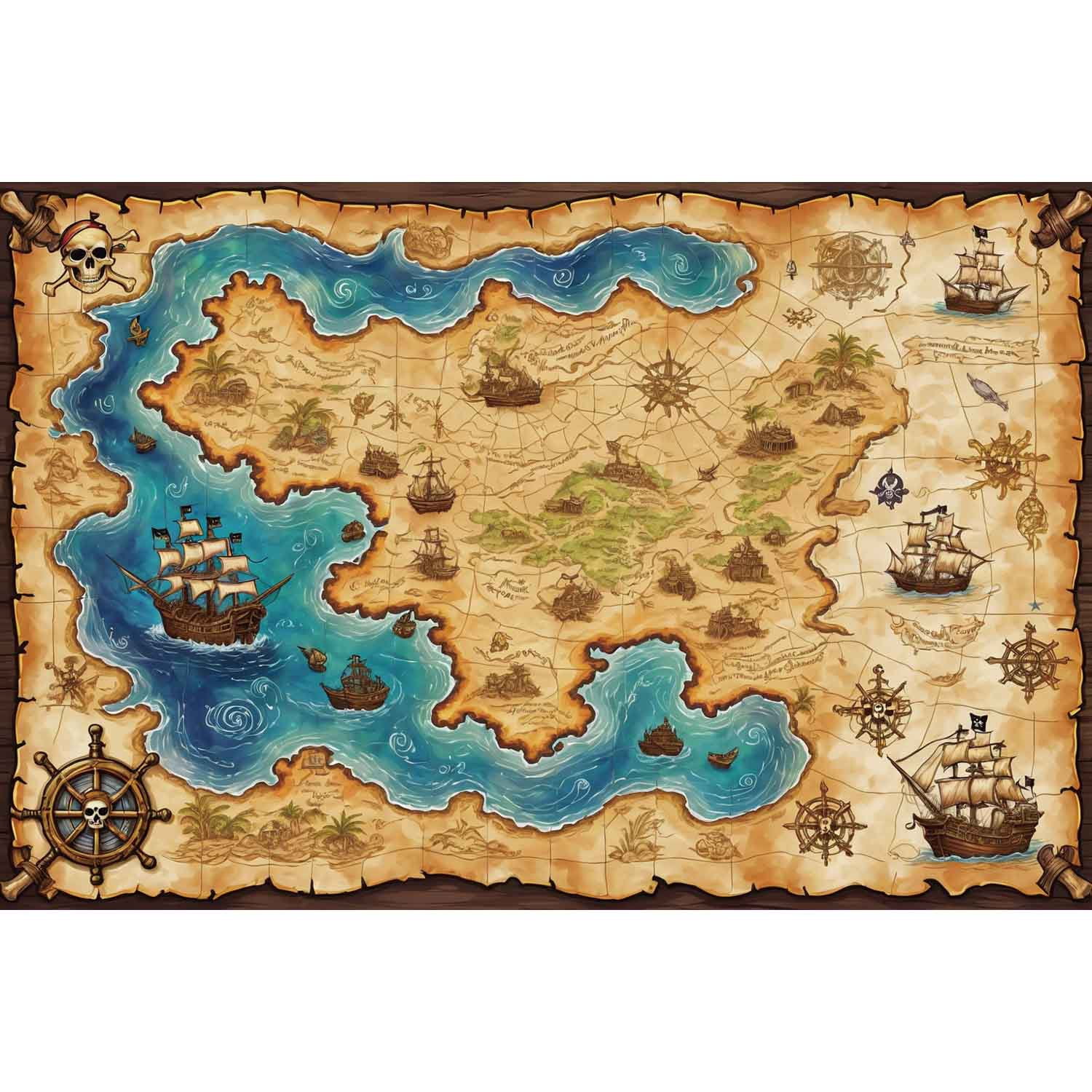 World Map Pirate Ship Backdrop Boys Birthday Photocall Background Skull ...