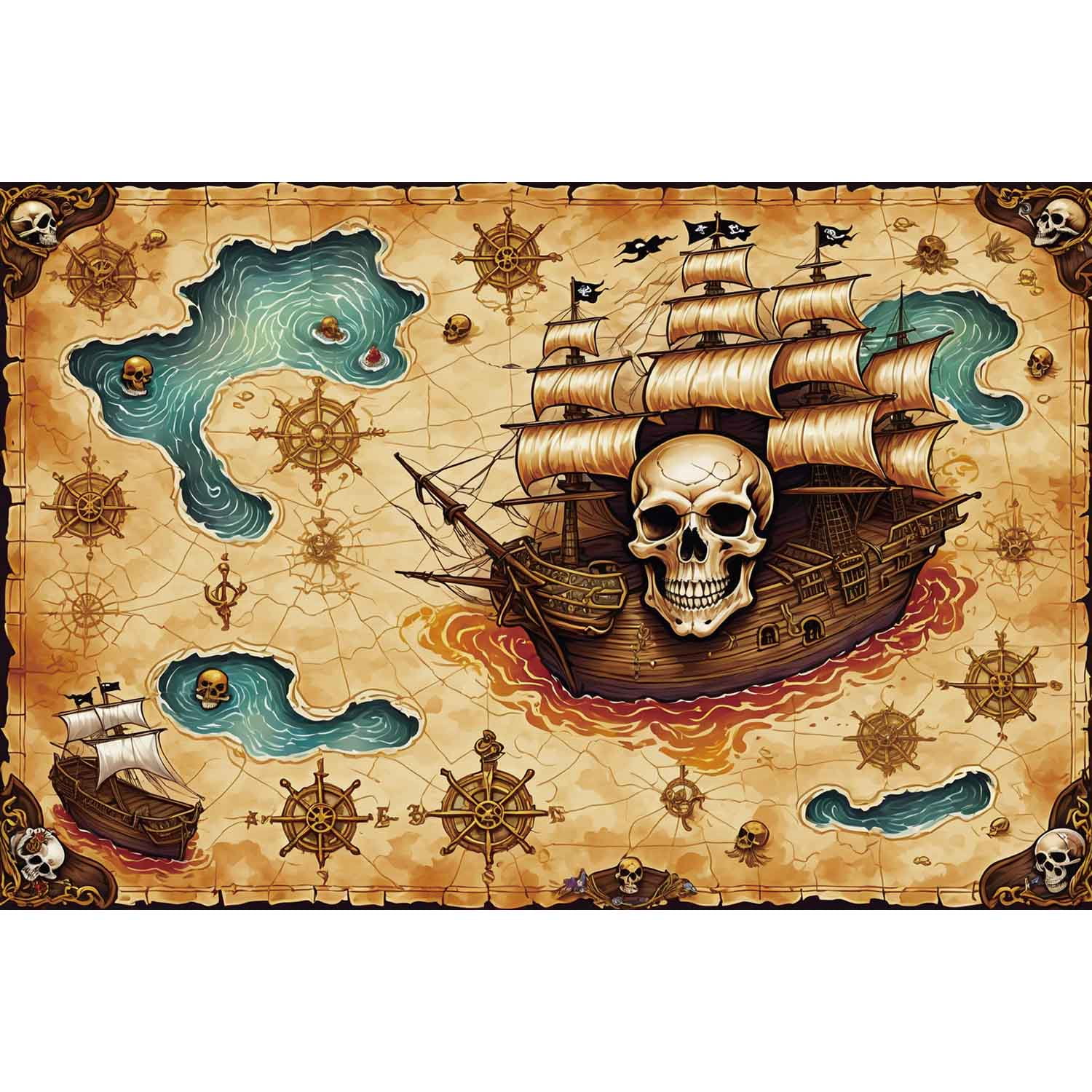 World Map Pirate Ship Backdrop Boys Birthday Photocall Background Skull ...