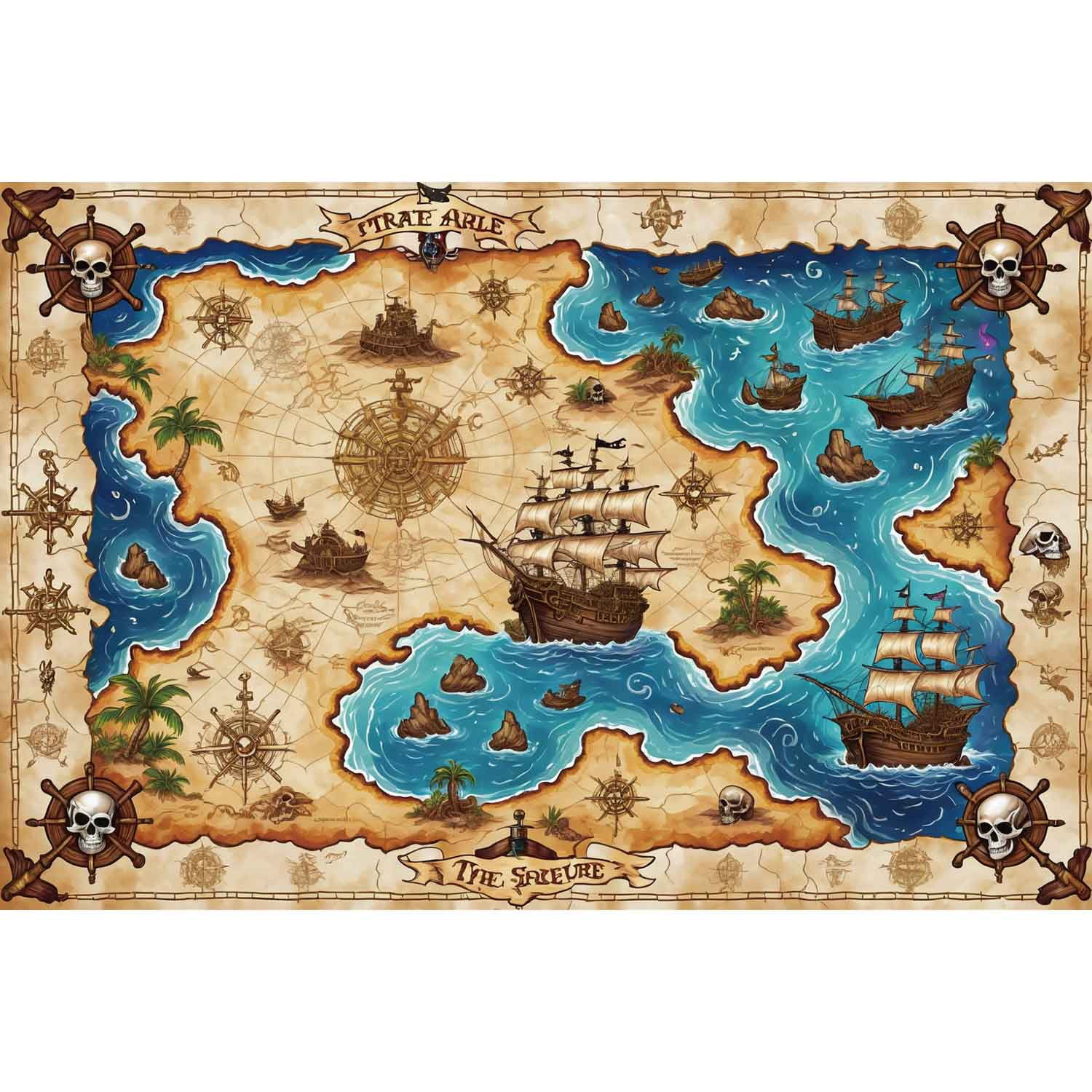 World Map Pirate Ship Backdrop Boys Birthday Photocall Background Skull ...