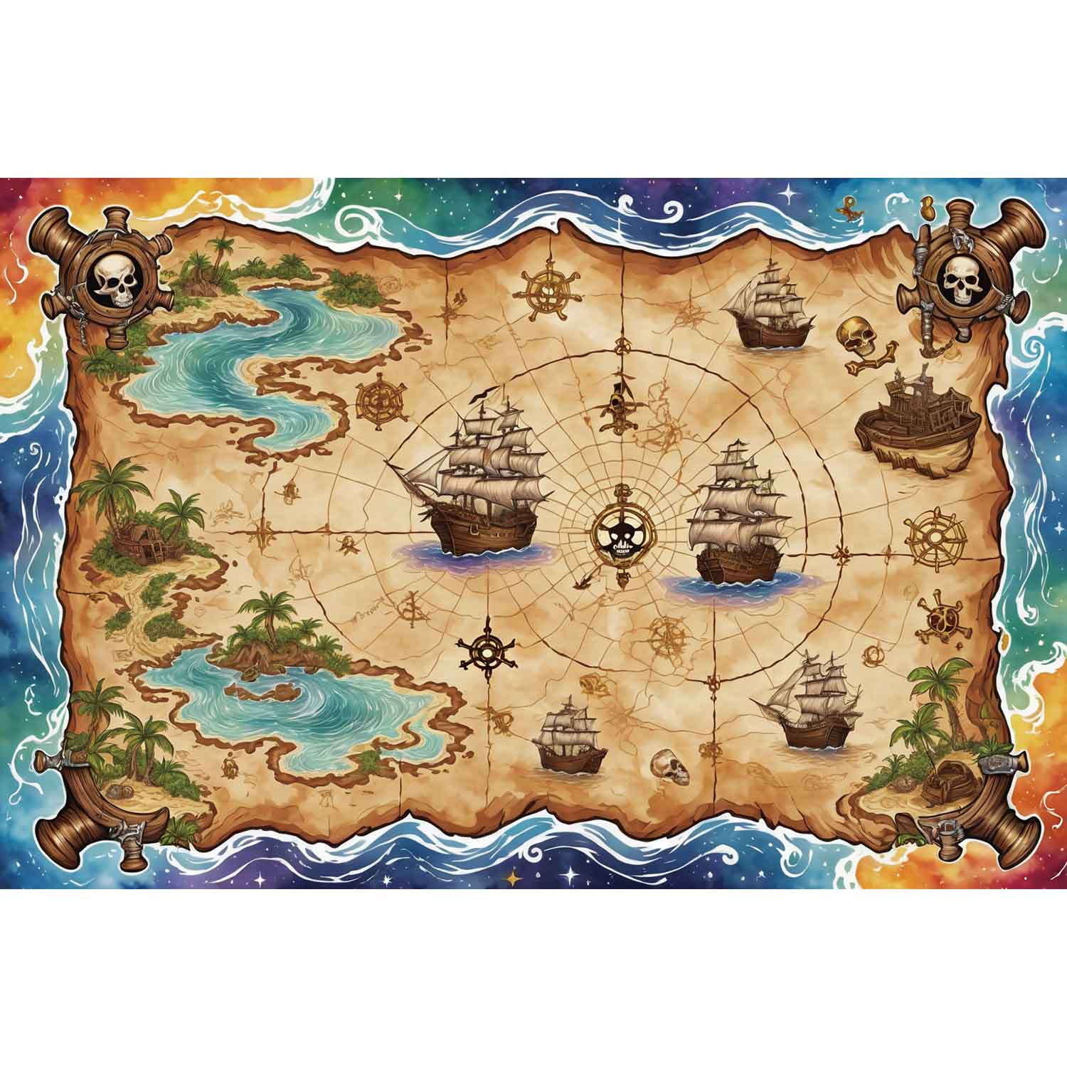 World Map Pirate Ship Backdrop Boys Birthday Photocall Background Skull ...