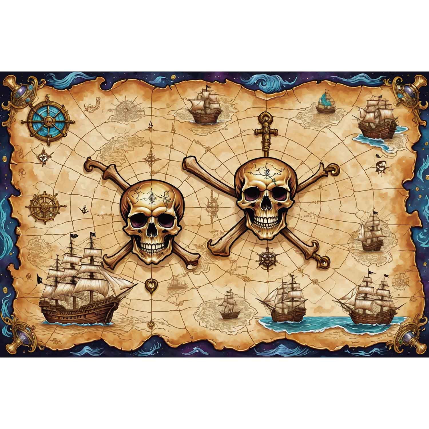 World Map Pirate Ship Backdrop Boys Birthday Photocall Background Skull ...